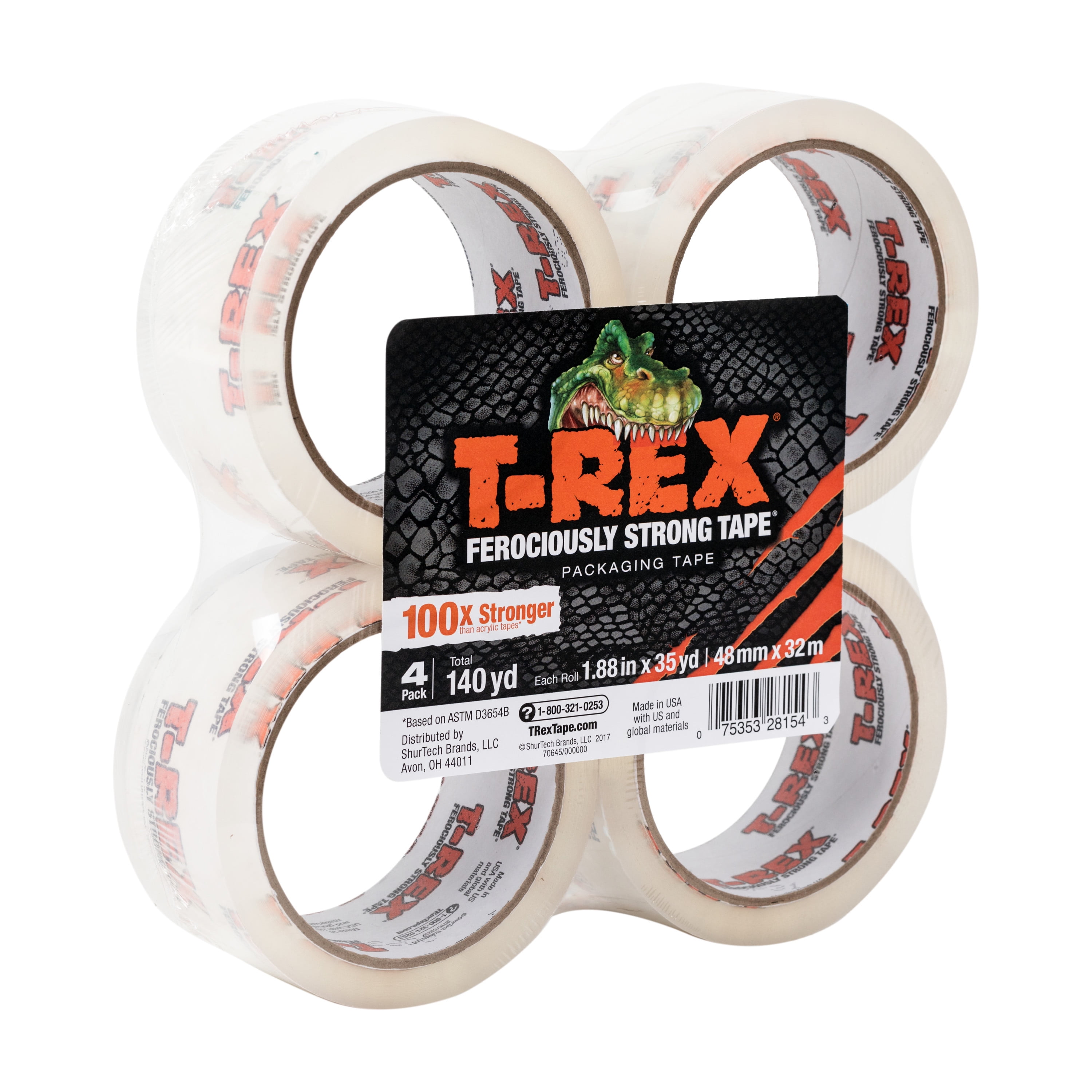 T-Rex Acrylic Packaging Tape, 1.88 in. x 35 yd., Clear, 4 Pack ...