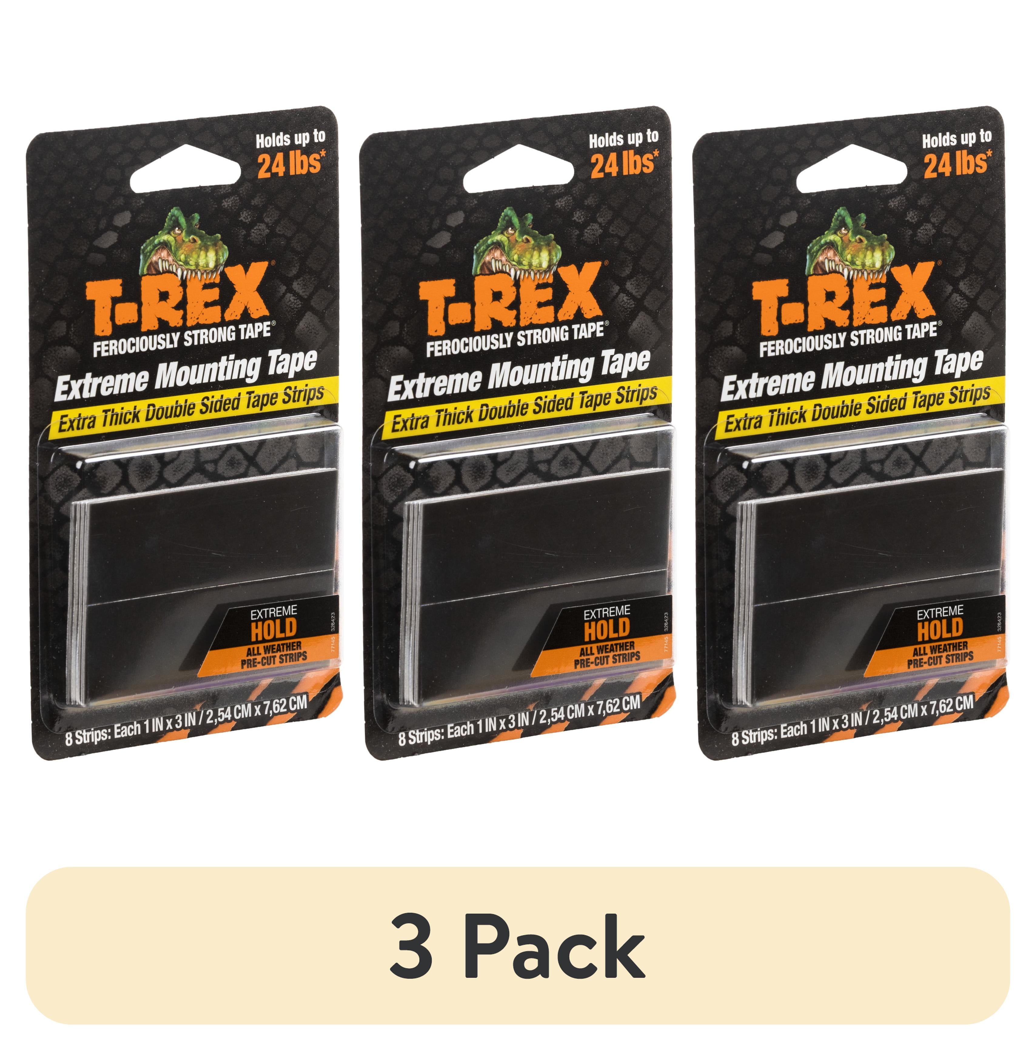 (3 pack) T-Rex Brand Extreme Hold Extra Thick Double-Sided Black Mounting Tape, 8 Strips: Each 1 ...