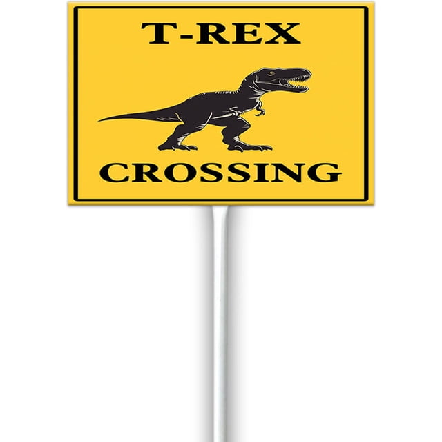 T-Rex Crossing" Aluminum Sign, 12" x 8", Black Text with Yellow ...