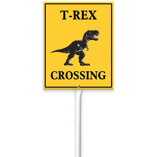 T-Rex Crossing" Aluminum Sign, 7" x 8.8", Black Text with Yellow ...