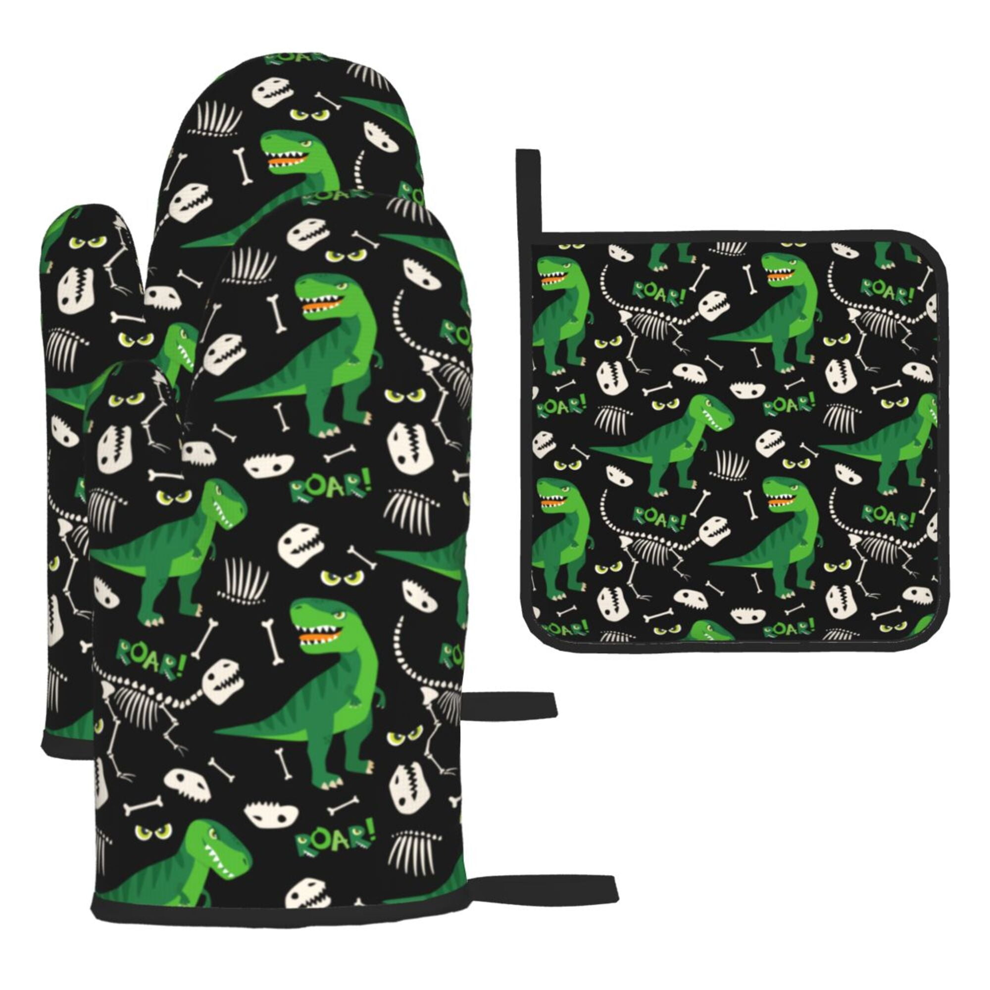 T Rex Dino Bones Funny Dinosaur Skeleton Oven Gloves, Pot Clamp Set ...