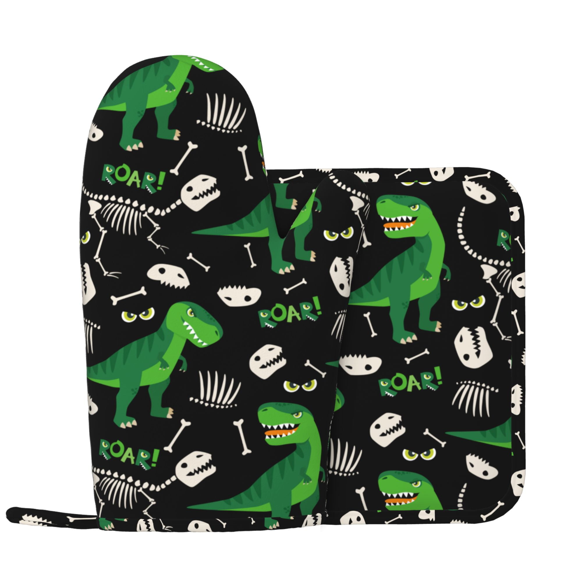 T Rex Dino Bones Funny Dinosaur Skeleton Oven gloves, pot clamp set ...