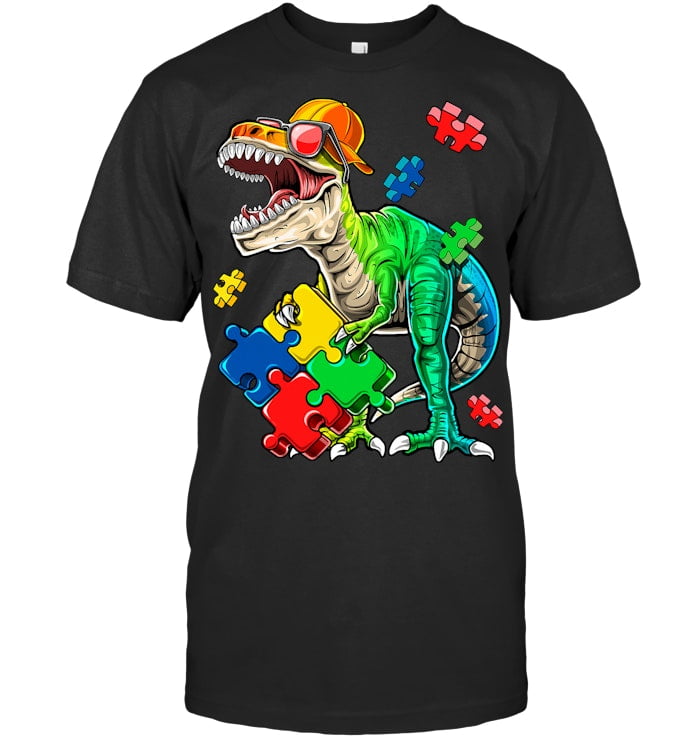 T Rex Dinosaur Autism Awareness Puzzle Piece Gift For Kids Autism T ...