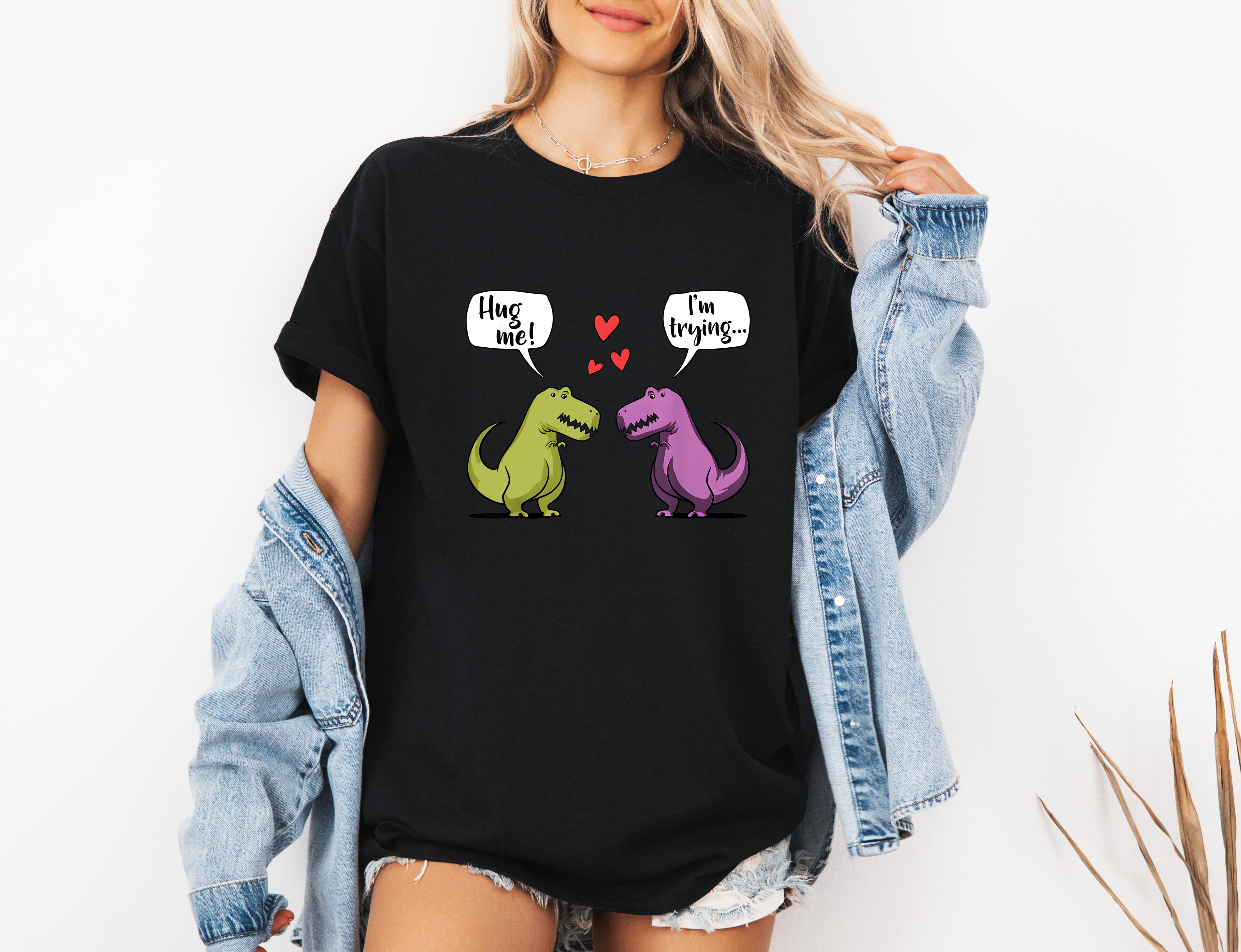 Vinyta T-Rex Dinosaur Hug Me Shirt, Fun Valentine’s Sweatshirt, Cute ...