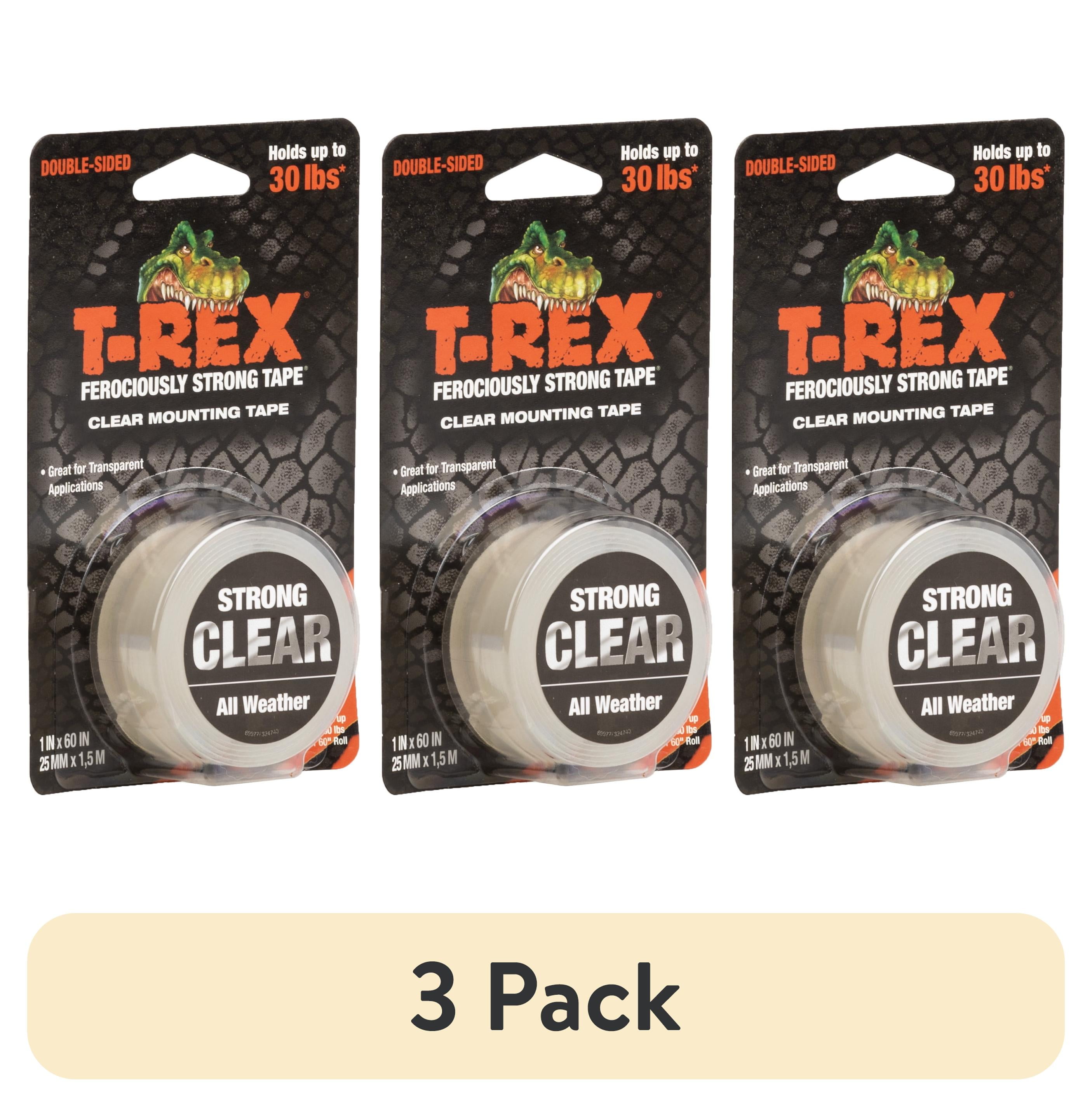 (3 pack) T-Rex Ferociously Strong 1 in. x 60 in. Clear Mounting Tape ...