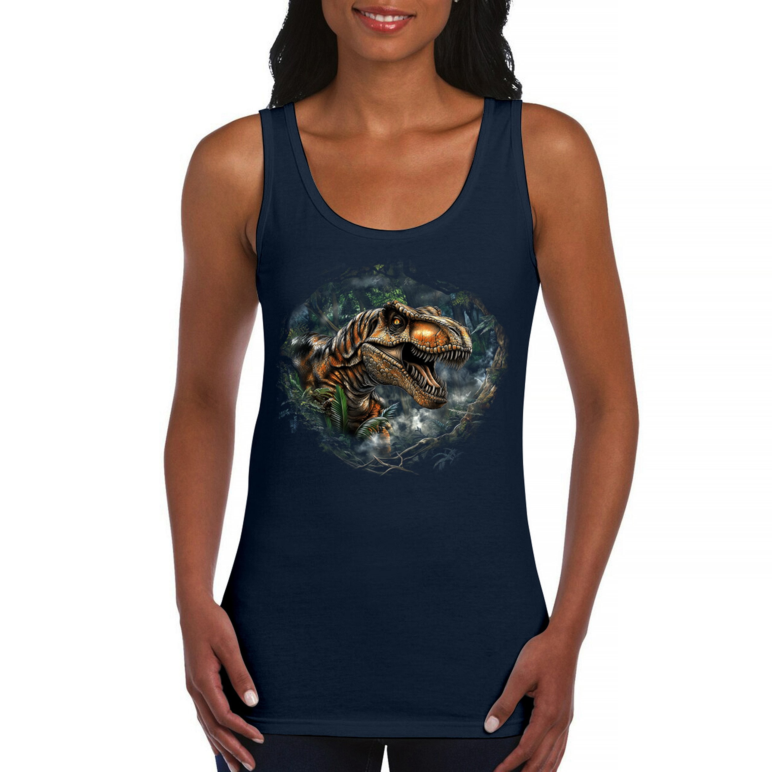 T-Rex Jungle Women's Tank Top Roaring Dinosaur Dino Tropical Attack ...