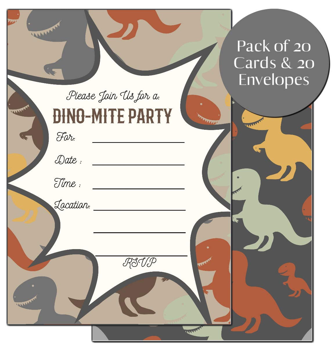 T-Rex Jurassic Birthday Party Invitations - 20 Dino Themed Invites with ...