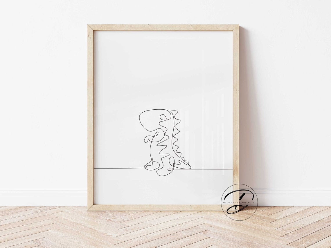 T,Rex Line Art Dinosaur Print, Jurassic Dinosaurs, Minimalist Nursery ...