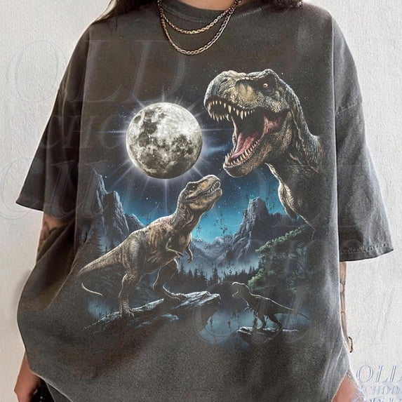 T Rex Moon Graphic TShirt Retro Dinosaur Prehistoric Unisex Shirts ...