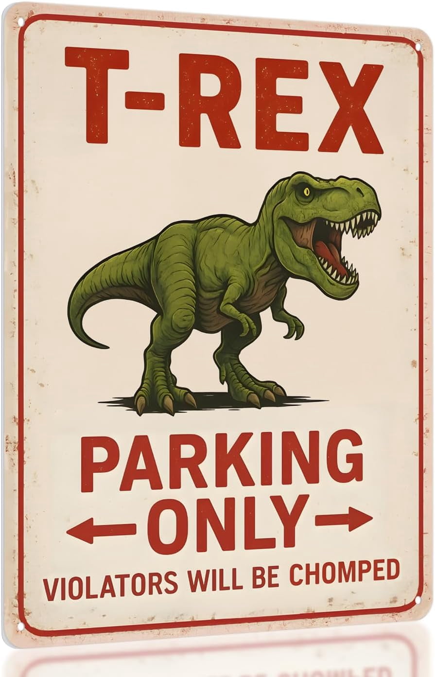 T-Rex Parking Only Metal Sign – Trex Room Decor for Boys Bedroom, TRex ...