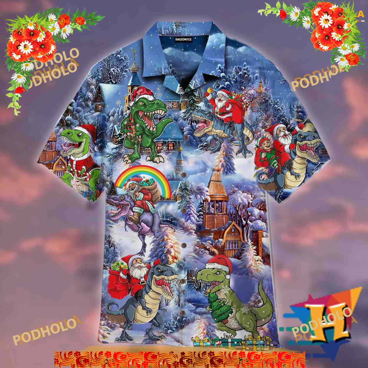 T Rex Santa Christmas Wish Hawaiian Shirt, Mens Christmas Shirt ...