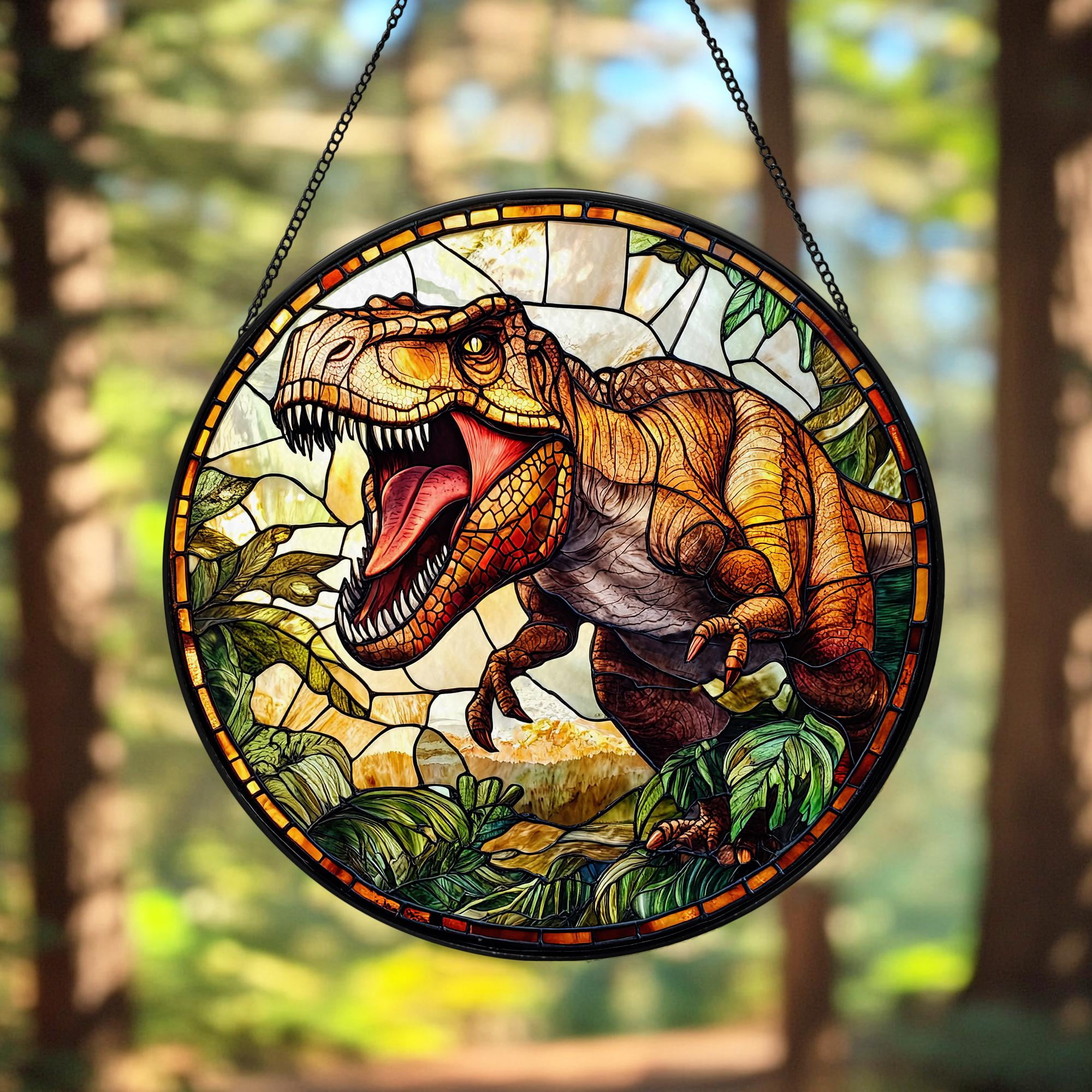 T-Rex Stained Glass Style Suncatcher, Dinosaur Window Hanging, Fun Dino ...