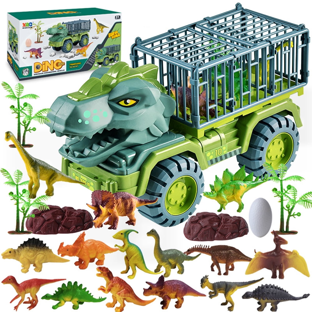 T-Rex Transporter with 15 Dinosaurs, 1 Egg, 2 Rocks and 3 Trees ...