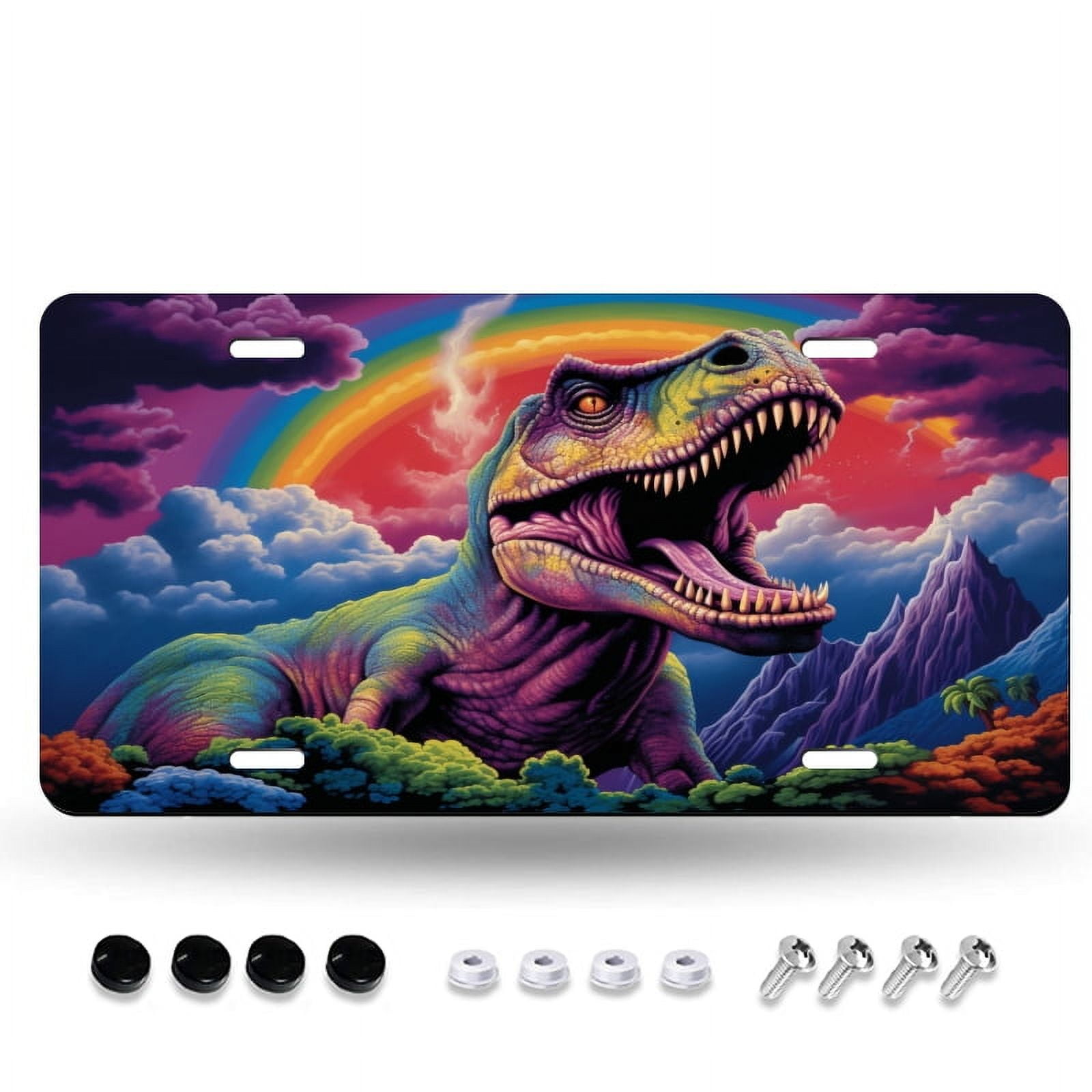 T-Rex in The Style of Colorful Fantasy Realism Front License Plate ...