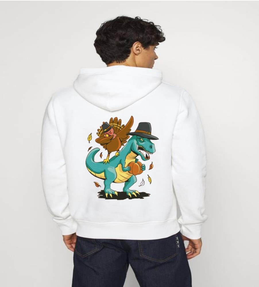 T-Rex and turkey Thanksgiving design on a Hoodie, featuring a playful ...