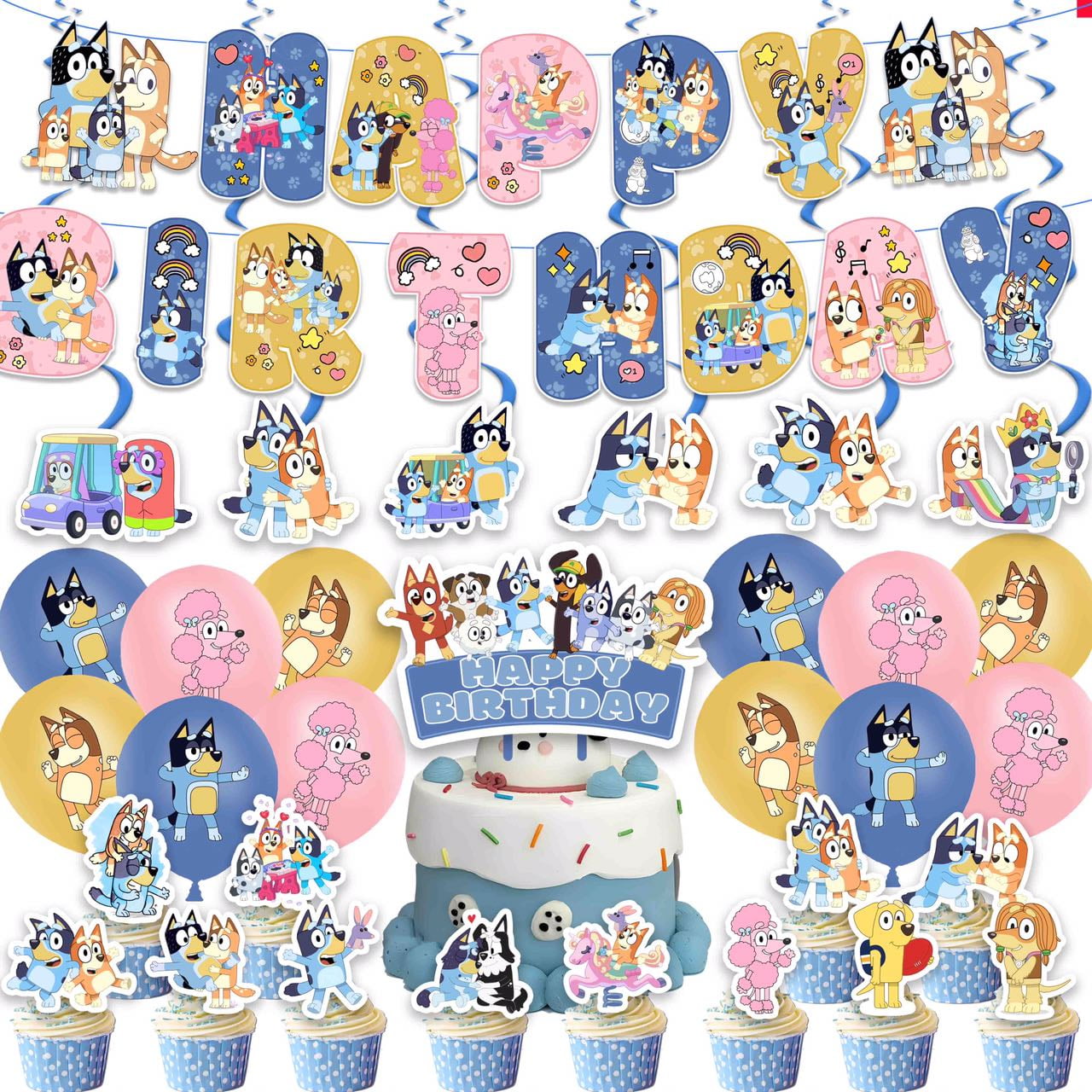T&S Blue Sheepdog Theme Birthday Party Supplies Set, Includes Banner ...