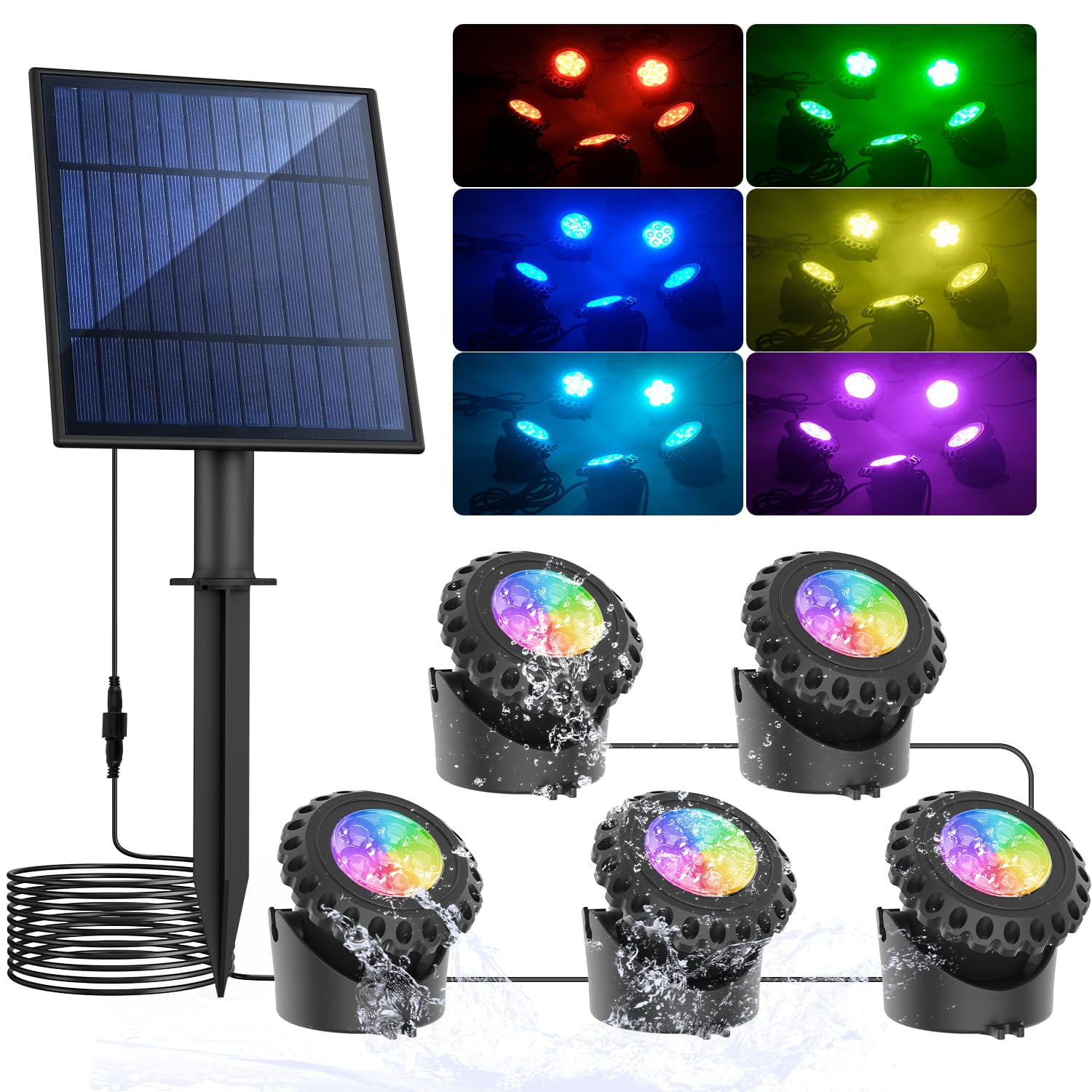 T-SUN Solar Pond Light LED Underwater Pond Light Solar Fountain Lights ...