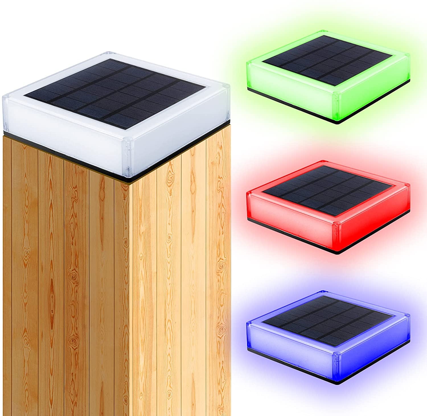 T-SUNUS Solar Post Light Solar Post Cap Lights Outdoor Color Changing ...