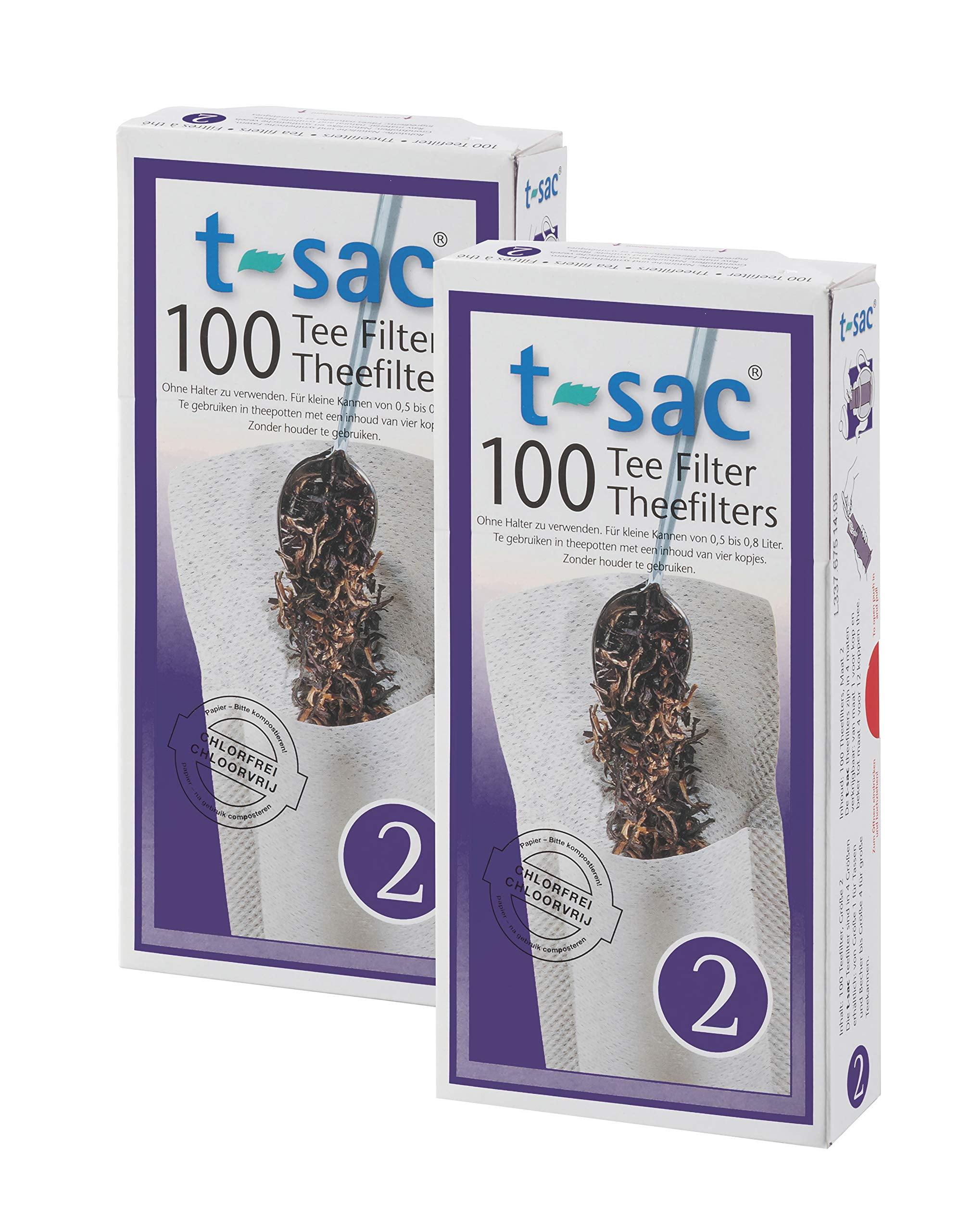 T-Sac Tea Filter Bags, Disposable Tea Infuser, Number 2-Size, 2 to 4 ...
