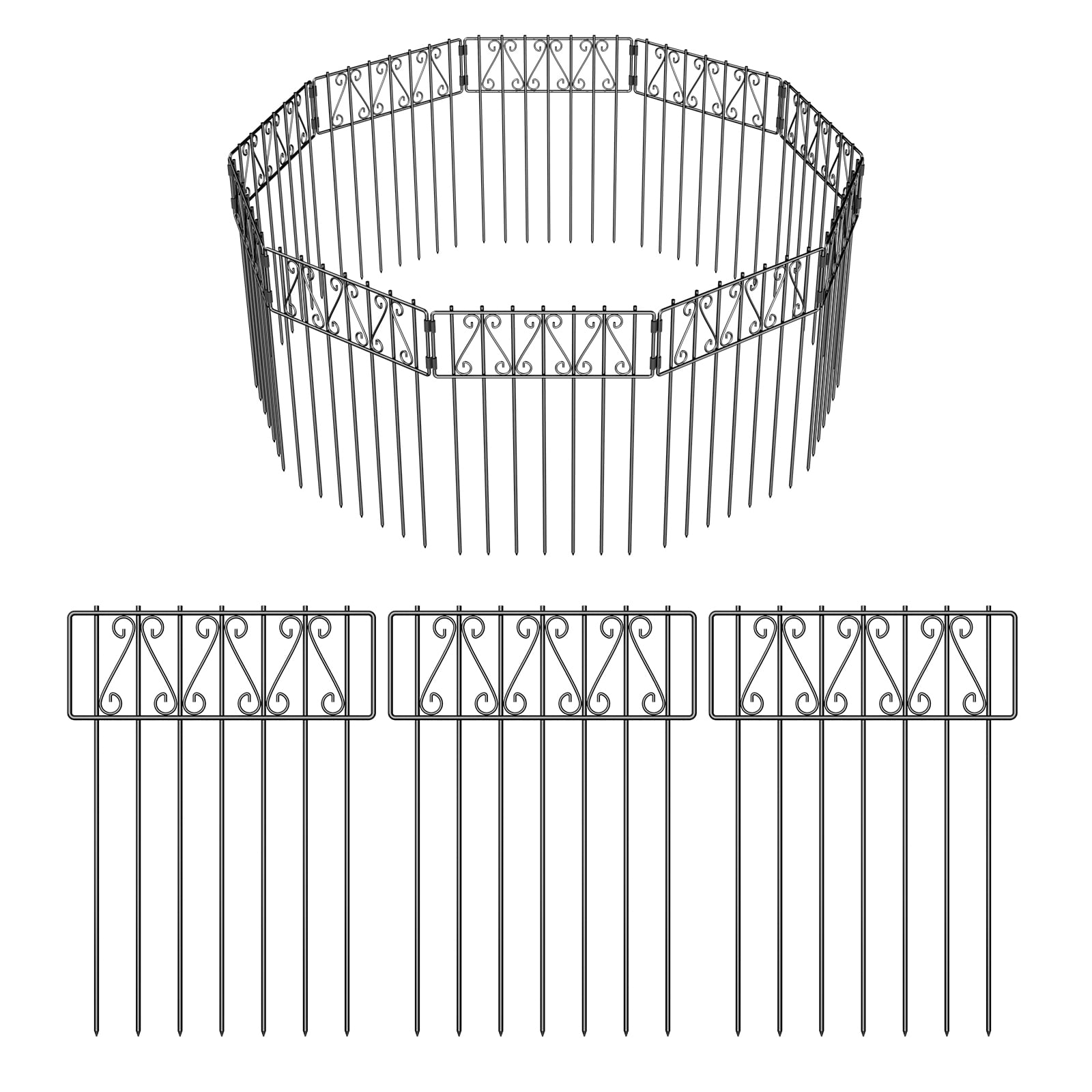 T-Shaped Garden Fence Flower Style 25-Piece Set, Rustproof Metal Garden ...