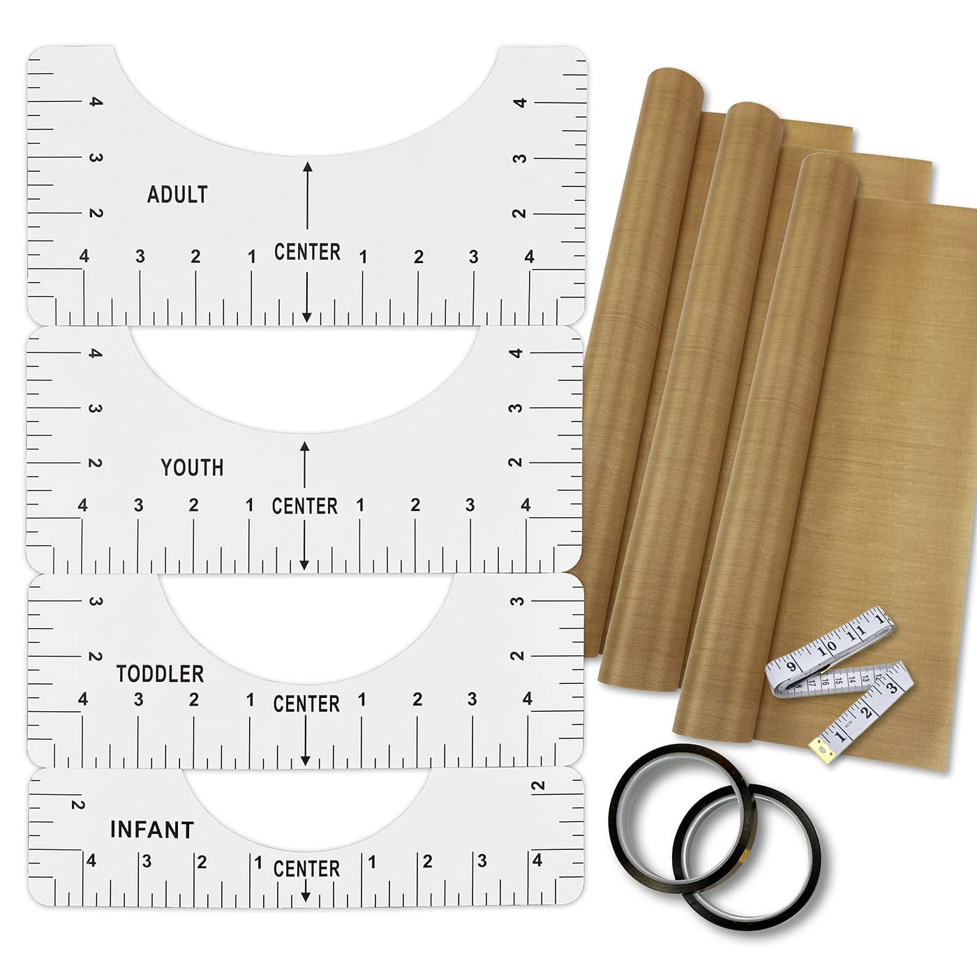 T-Shirt Alignment Ruler Heat VTF5 Resistant Tape 10mm X 33m 108ft, PTFE Teflon Transfer Sheet 16 ...