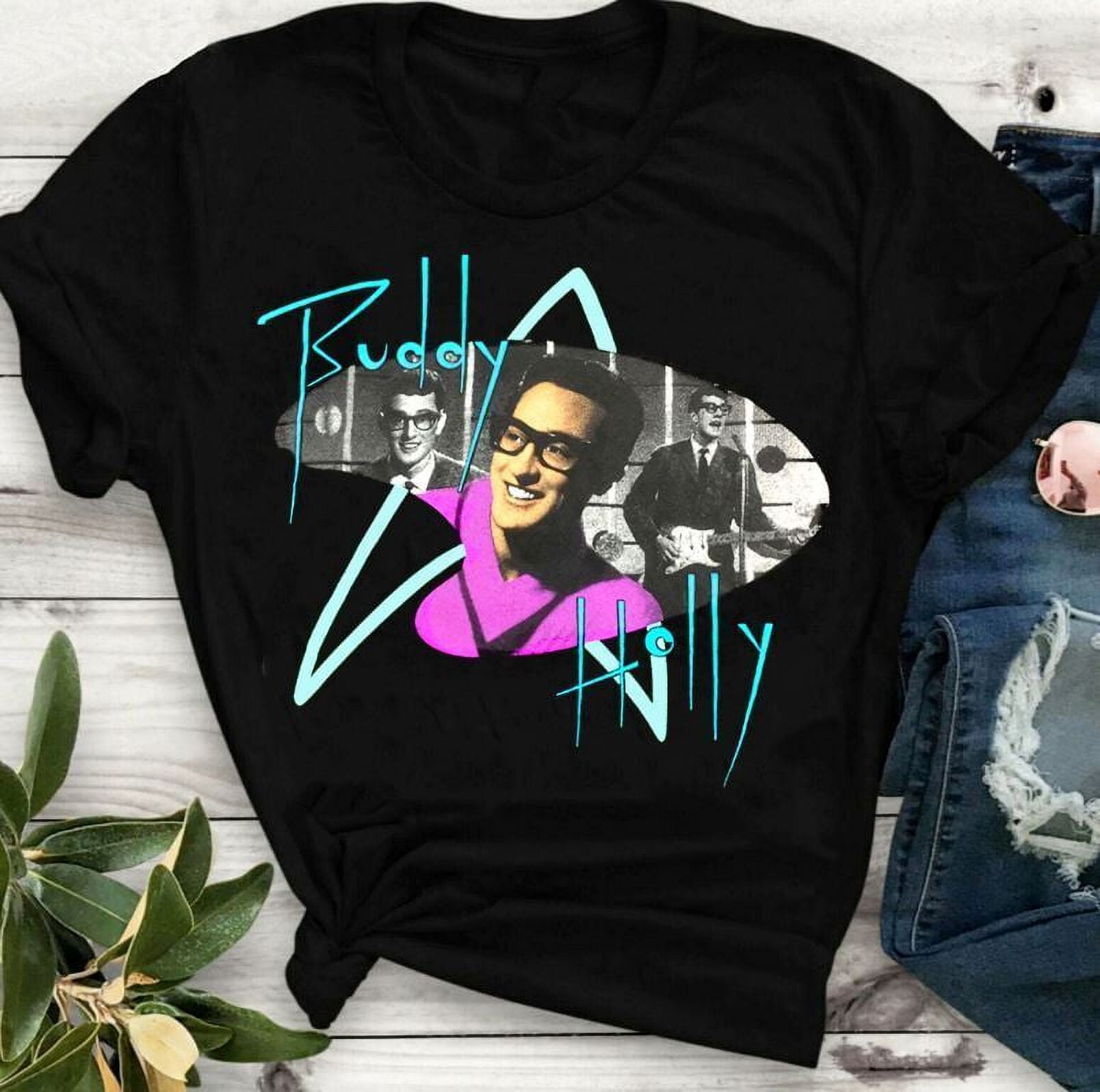 T Shirt Black Men Singer Buddy Holly Size S M L 2345XL - Walmart.com