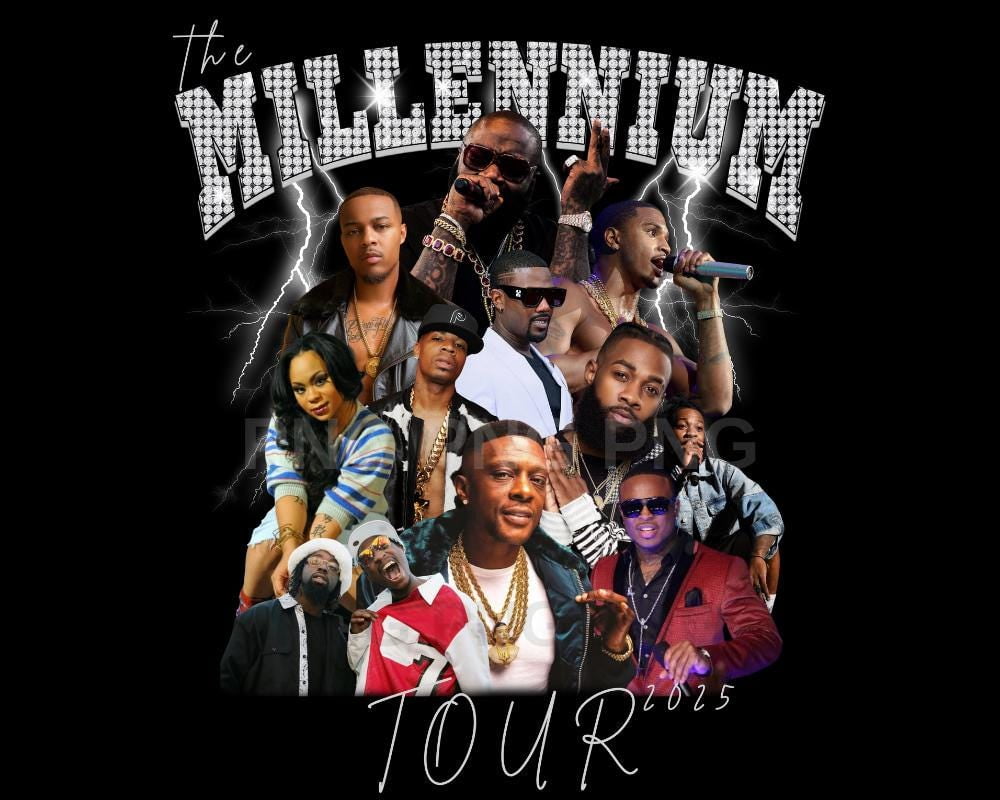 T-Shirt Design the millennium tour 2025 PNG 4500x5100, bootleg tee ...