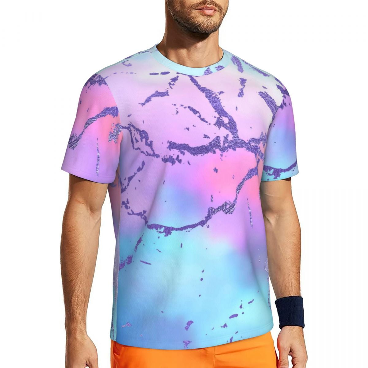 T Shirt For Men Blue Abstract Print Man Digital Art Vintage Running T ...