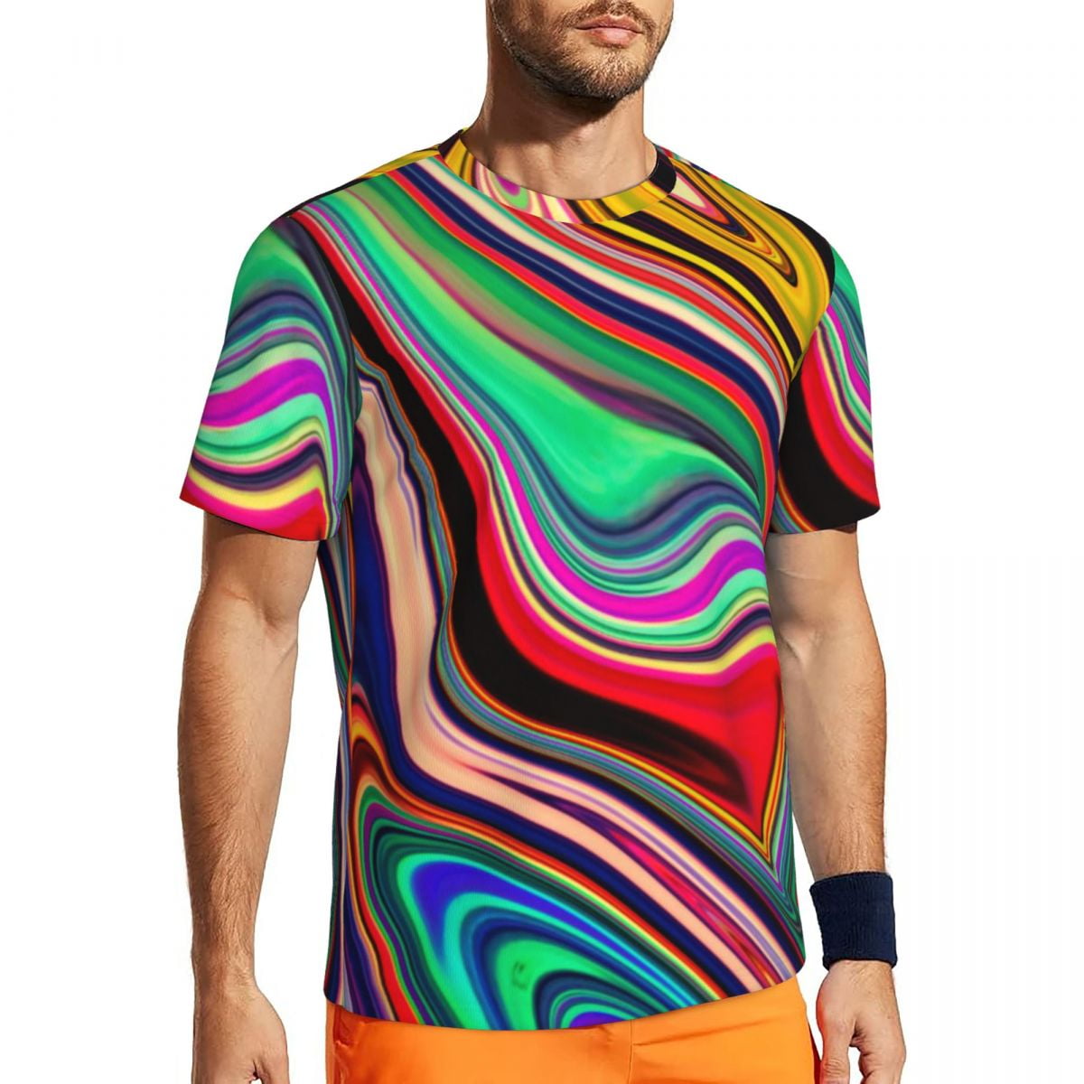 T Shirt For Men Blue Abstract Print Man Digital Art Vintage Running T ...