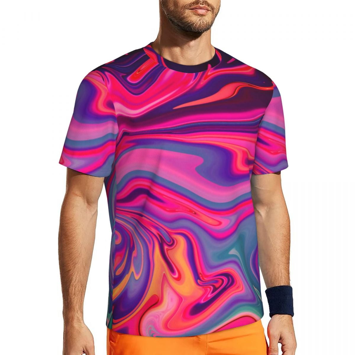 T Shirt For Men Blue Abstract Print Man Digital Art Vintage Running T ...