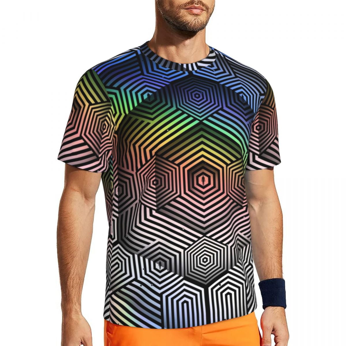 T Shirt For Men Bright Ombre Print Gym Neon Orange Pink Hip Hop Male ...