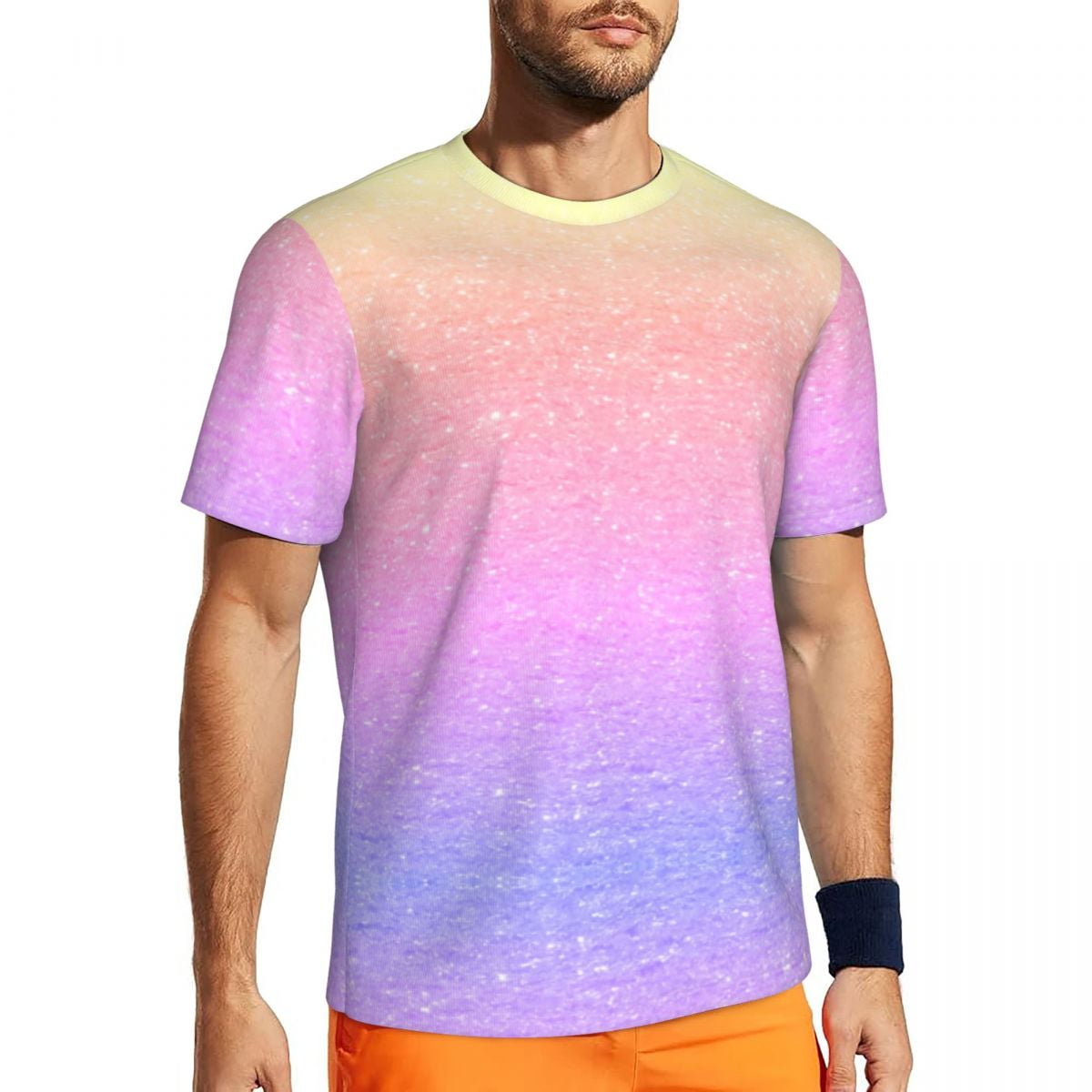 T Shirt For Men Bright Ombre Print Gym Neon Orange Pink Hip Hop Male ...