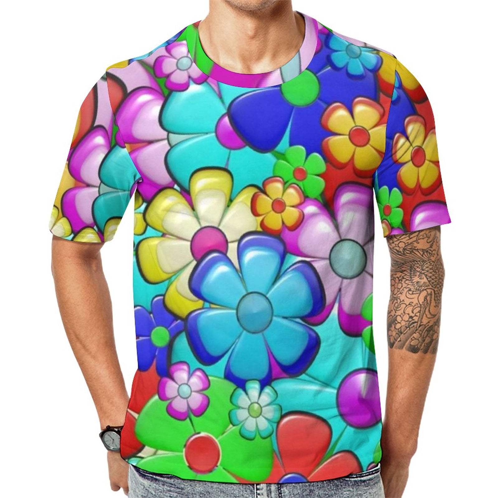 T Shirt For Men Flower Power Vintage 60s 70s Hippie Print Vintage Short ...
