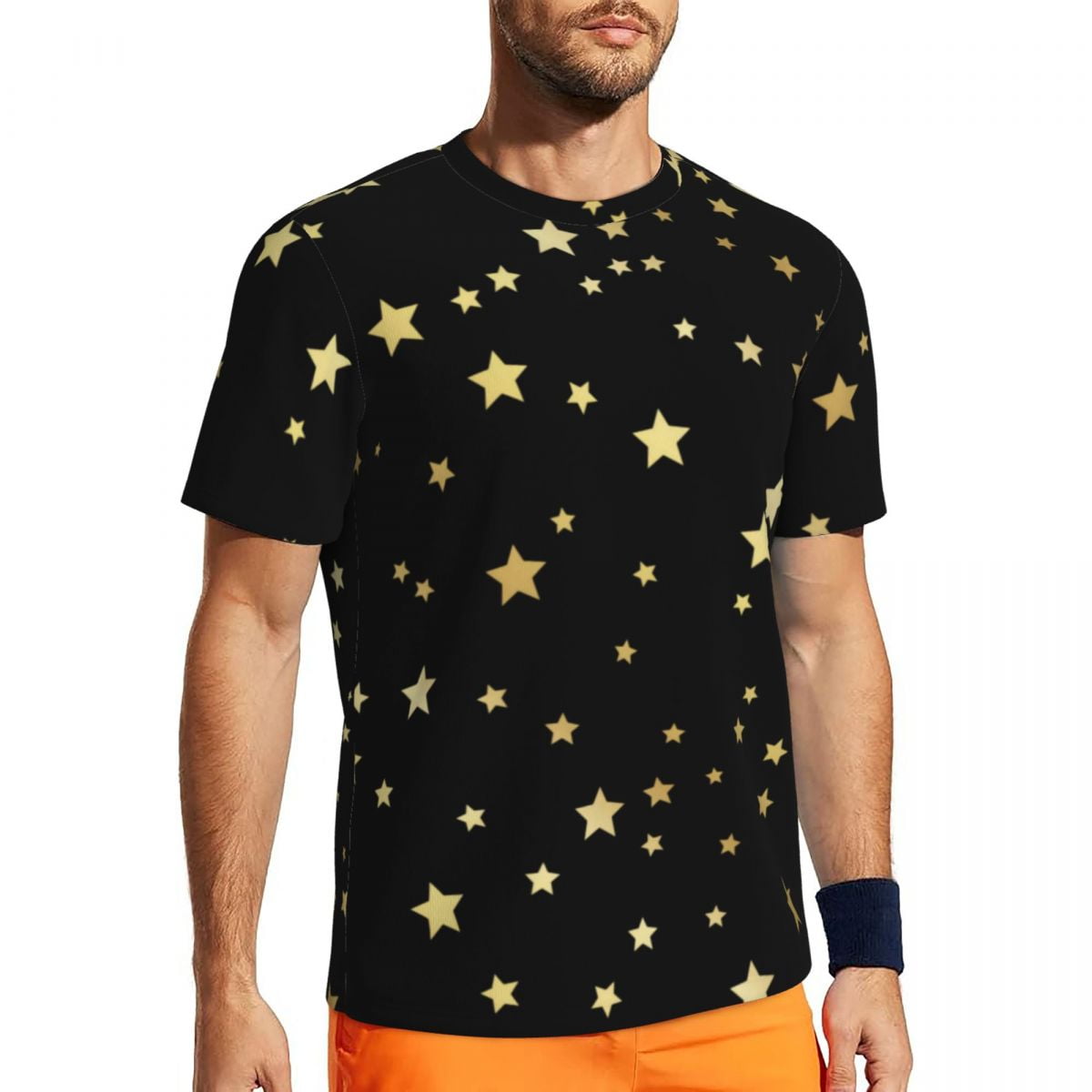 T Shirt For Men Gold Star Print T-Shirt Retro Sun Moon Trending Sports ...