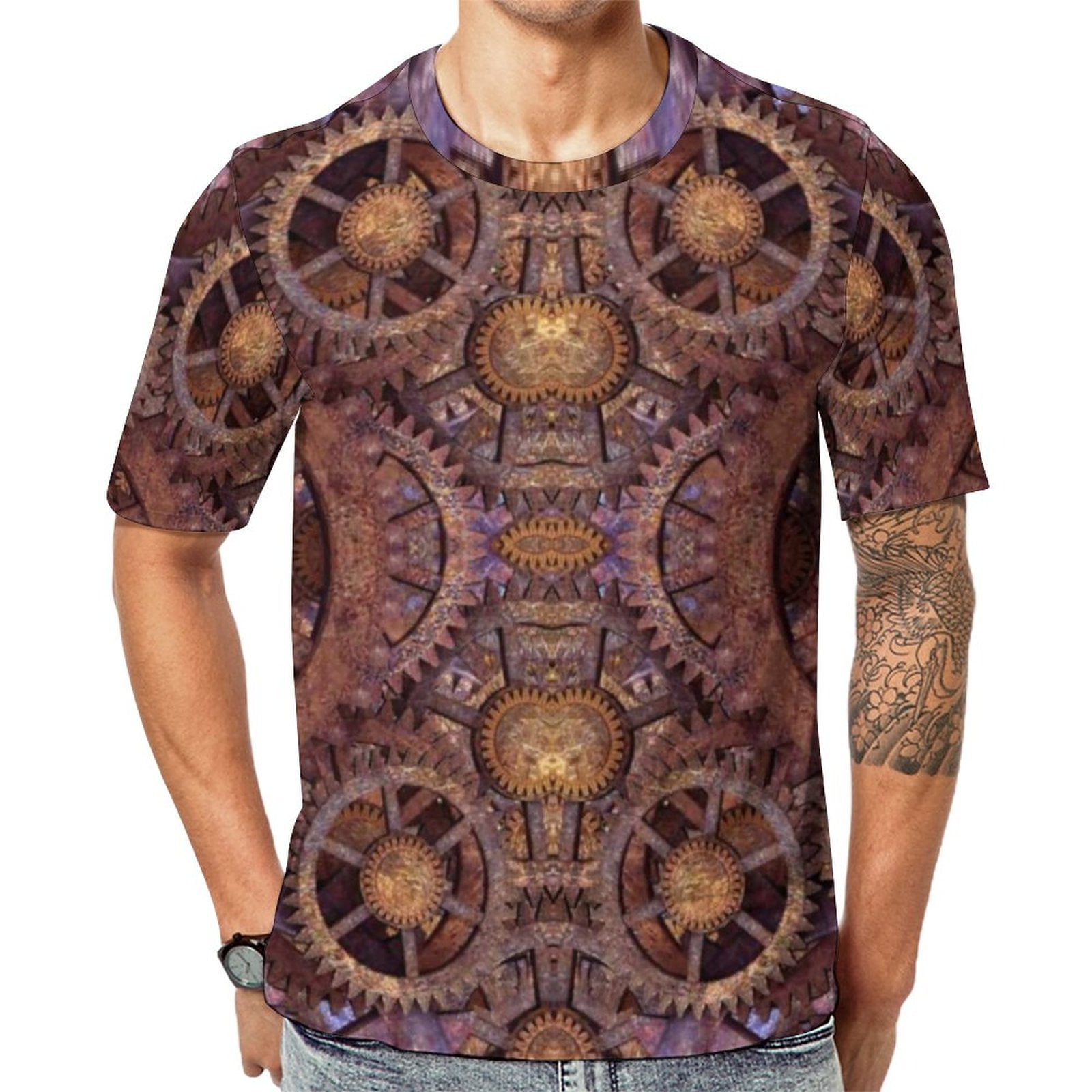 T Shirt For Men Golden Steampunk Wooden With Mechanical Seahorse Basic ...