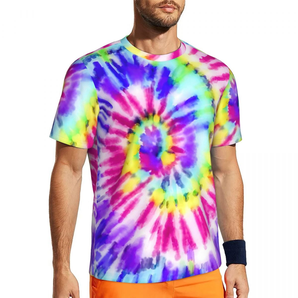 T Shirt For Men Ombre Neon Lights Couple Minimalist Red to Purple Gradient Basic Gym Breathable ...