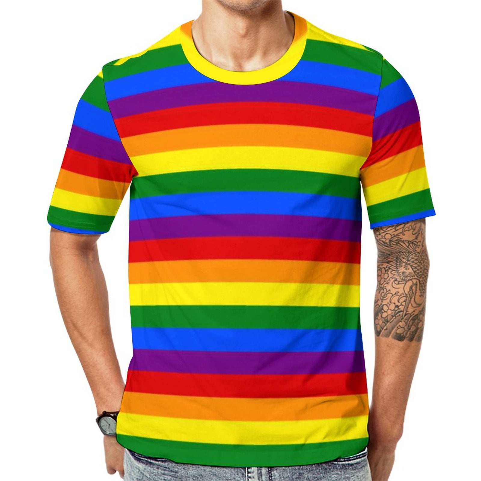 T Shirt For Men Rainbow Pride Flag LGBT Colorful Stripes Men Novelty ...