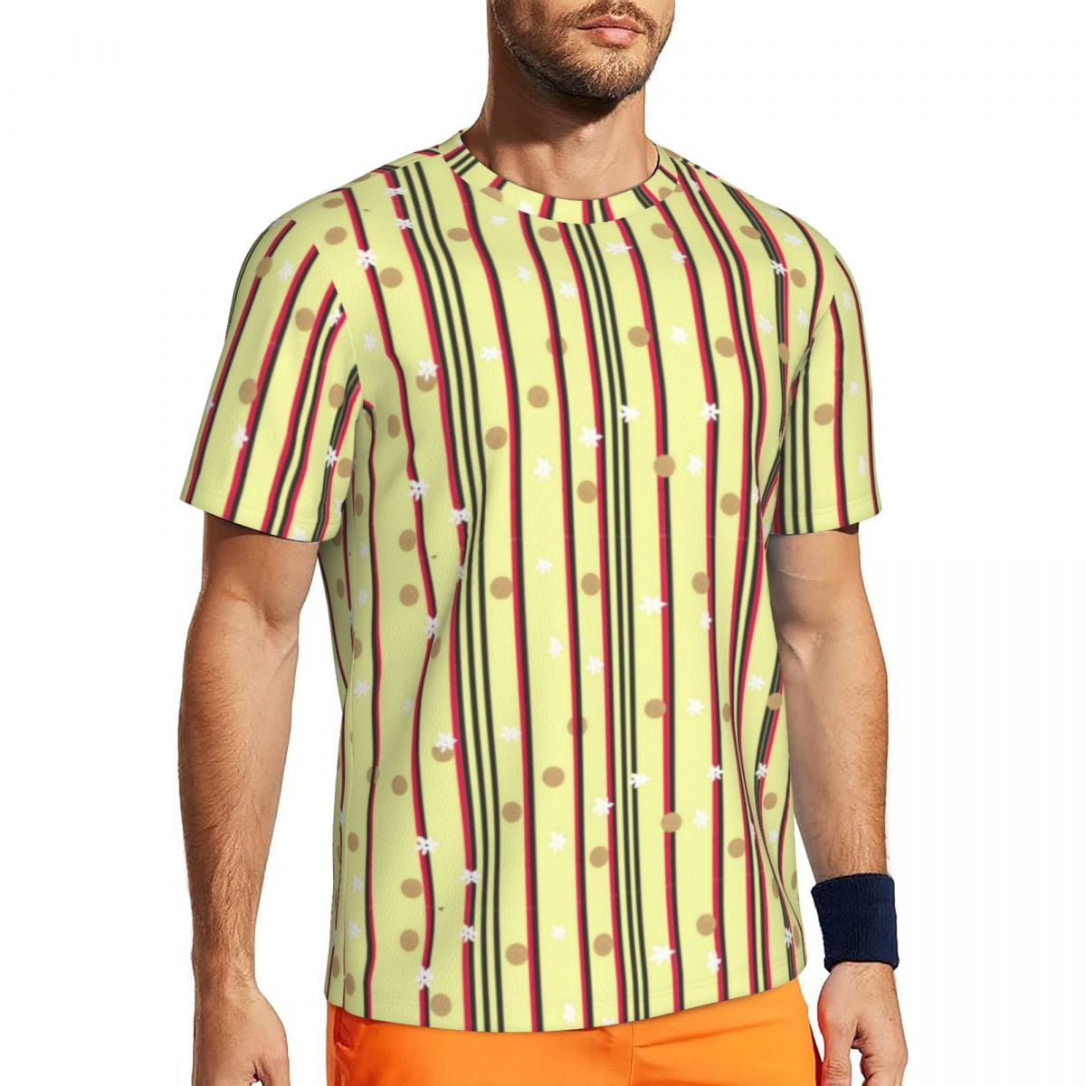 T Shirt For Men Retro Dots And Stripes Sportswear Blue Line Design ...