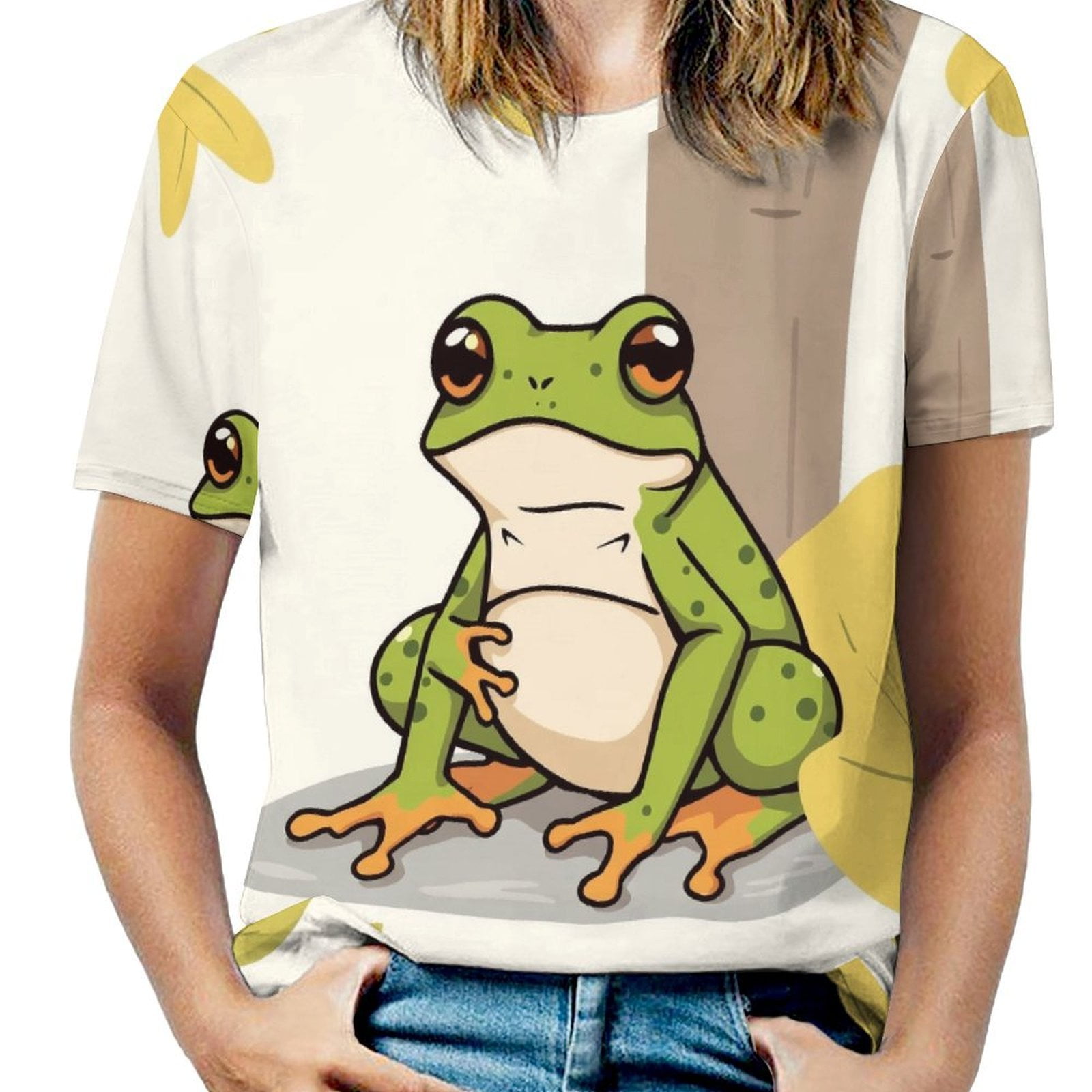T-Shirt O Neck Cartoon Frog Overd T Shirts Short Sleeve Street Style Tees Women Beach Design ...