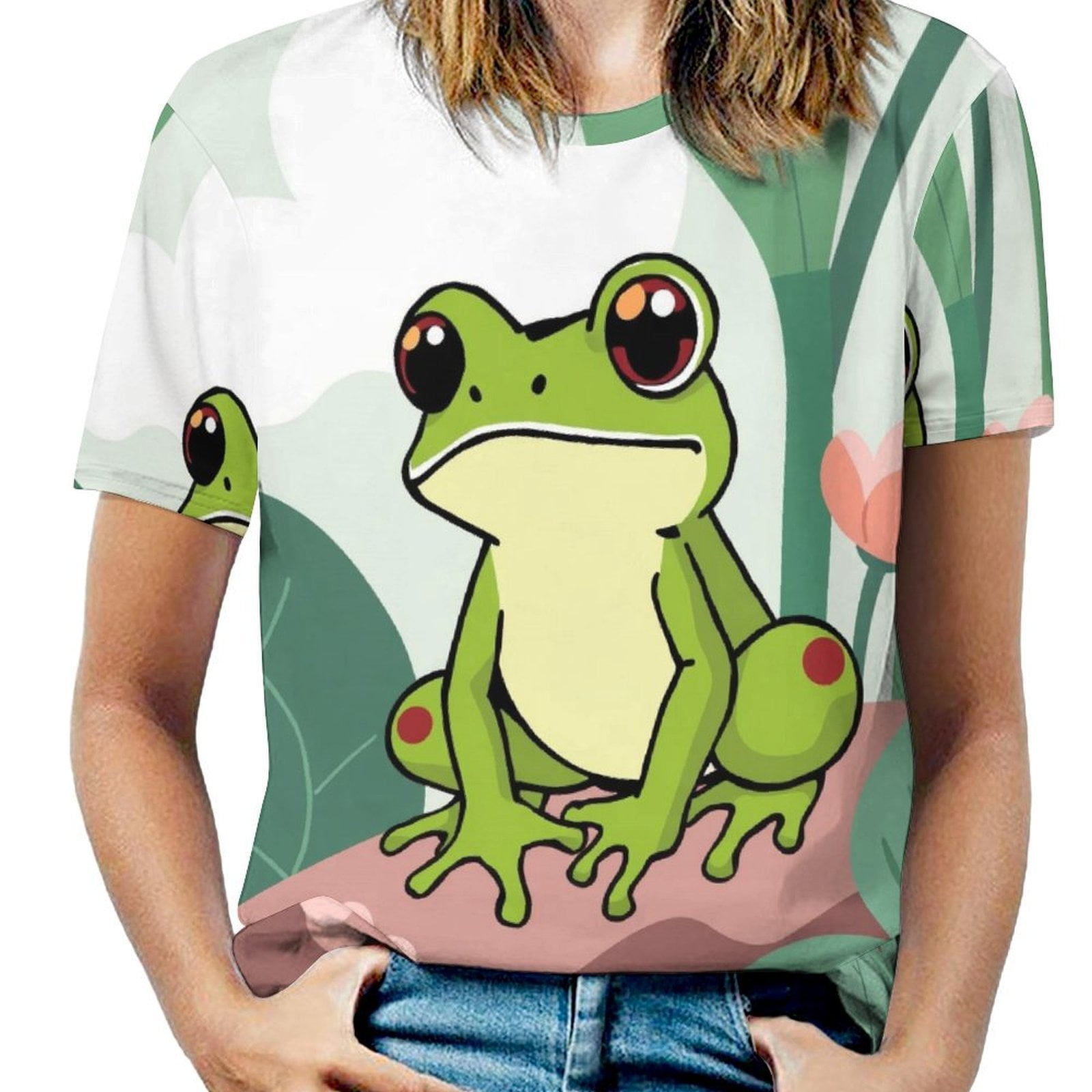 T-Shirt O Neck Cartoon Frog Overd T Shirts Short Sleeve Street Style ...
