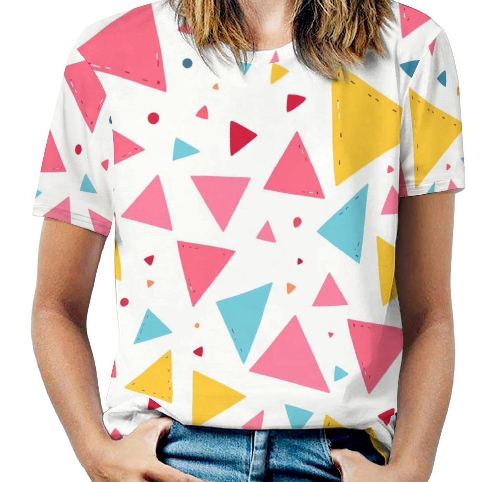 T-Shirt O Neck Colorful Triangle Pattern Overd T Shirts Short Sleeve ...