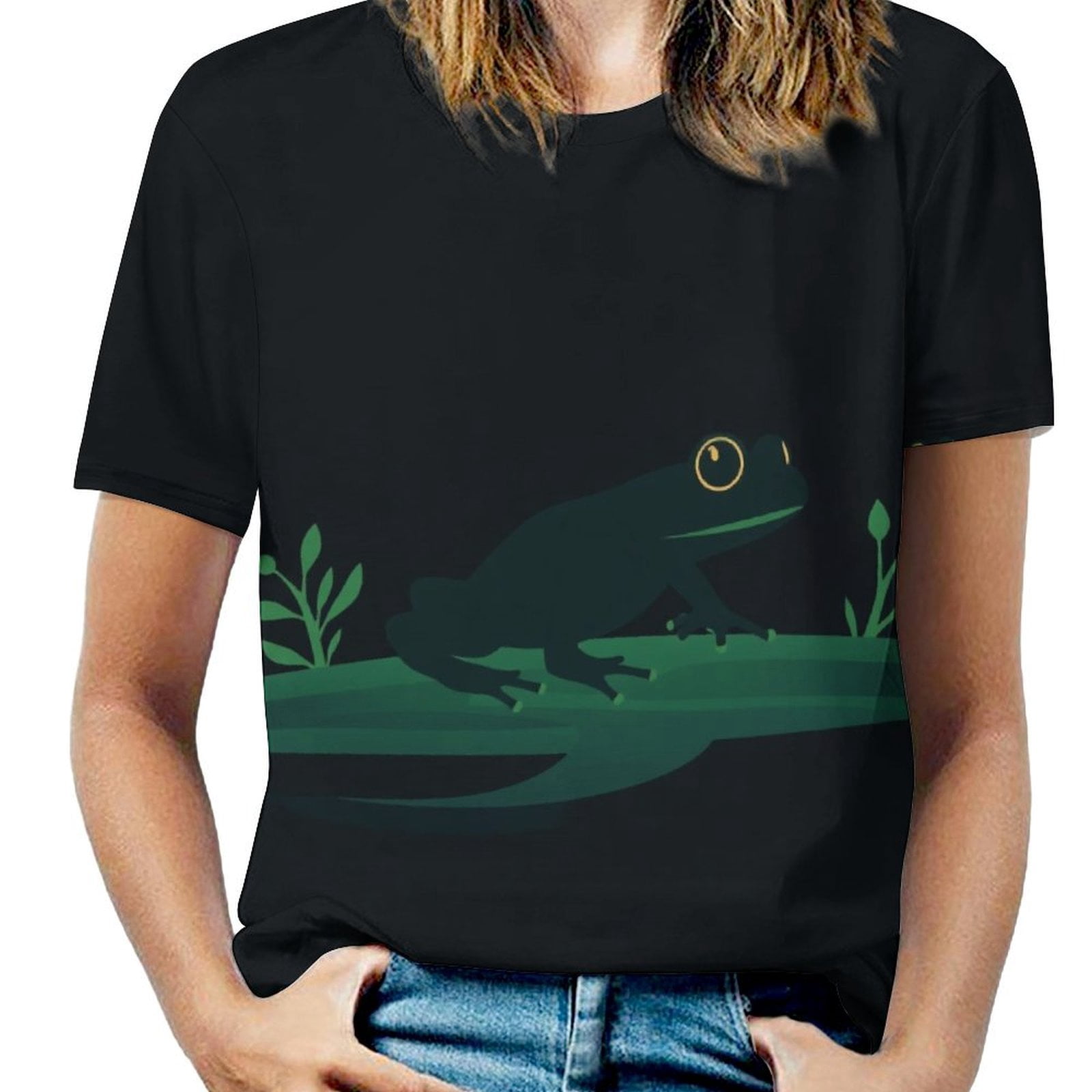 T-Shirt O Neck Night Frog Leaf Overd T Shirts Short Sleeve Street Style ...