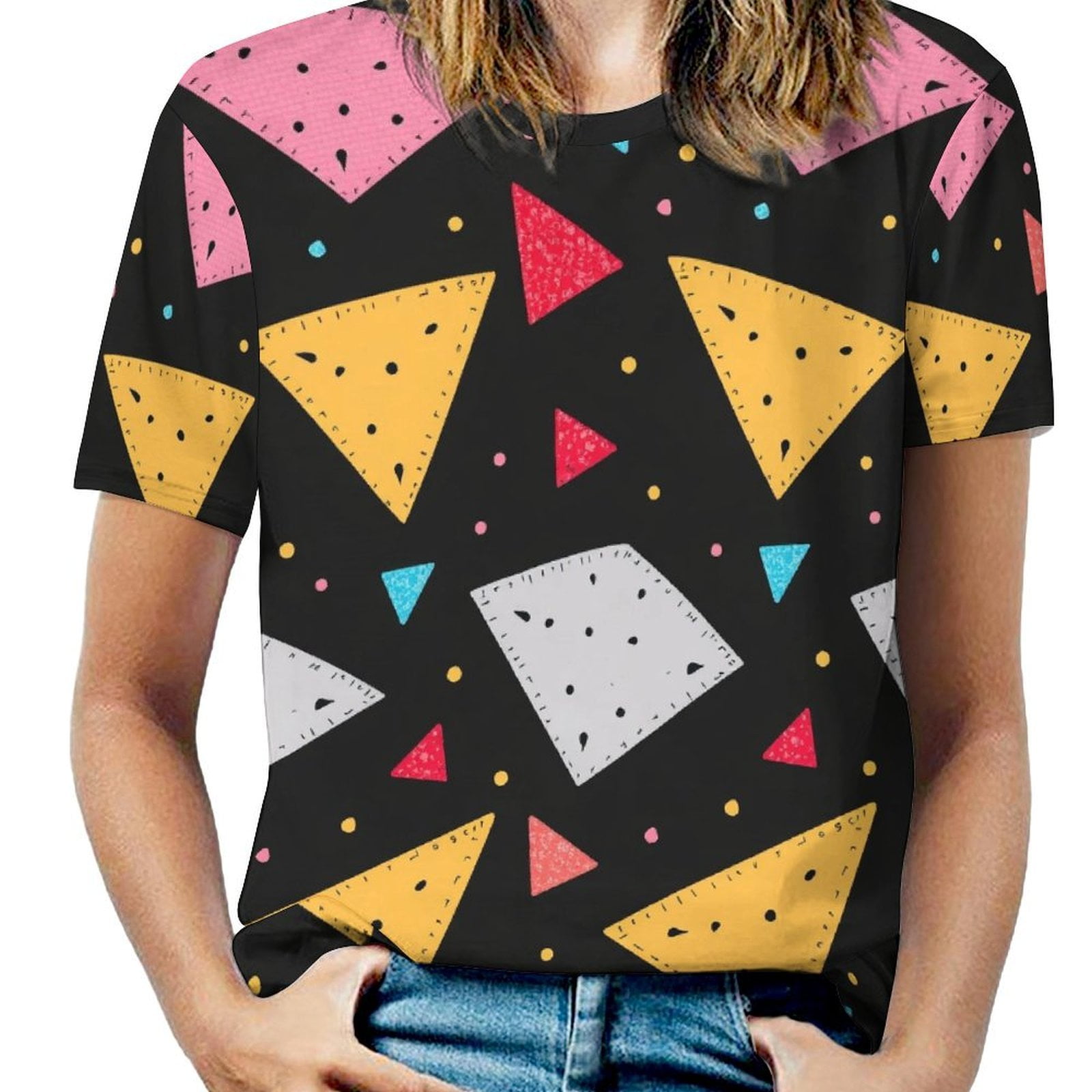 T-Shirt O Neck Triangle Pattern Background Overd T Shirts Short Sleeve ...