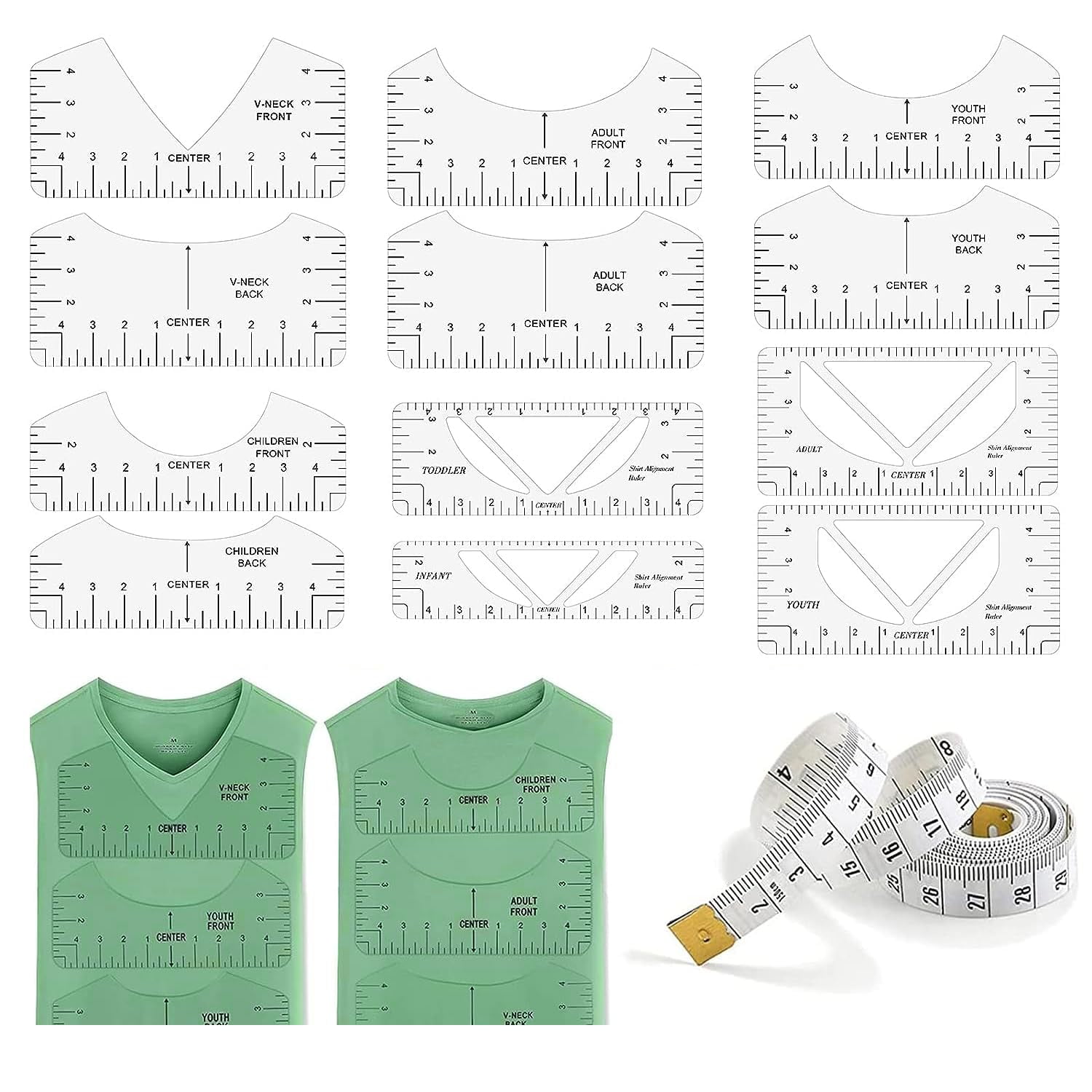 T-Shirt Rulers Guide 12 Pack PVC Shirt Alignment Tool with Clothing ...