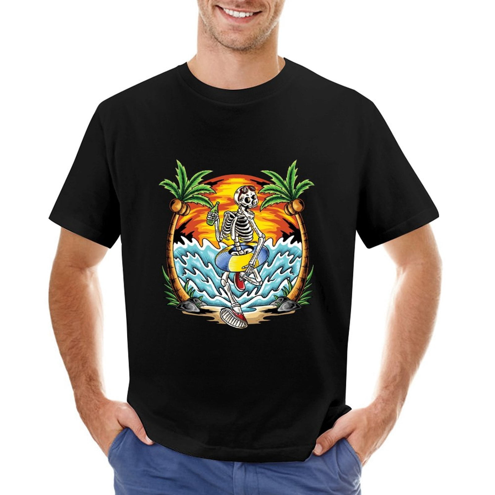T-Shirt Summer Beach Skeleton Sun Vacation Men's Cool Graphic Tee ...