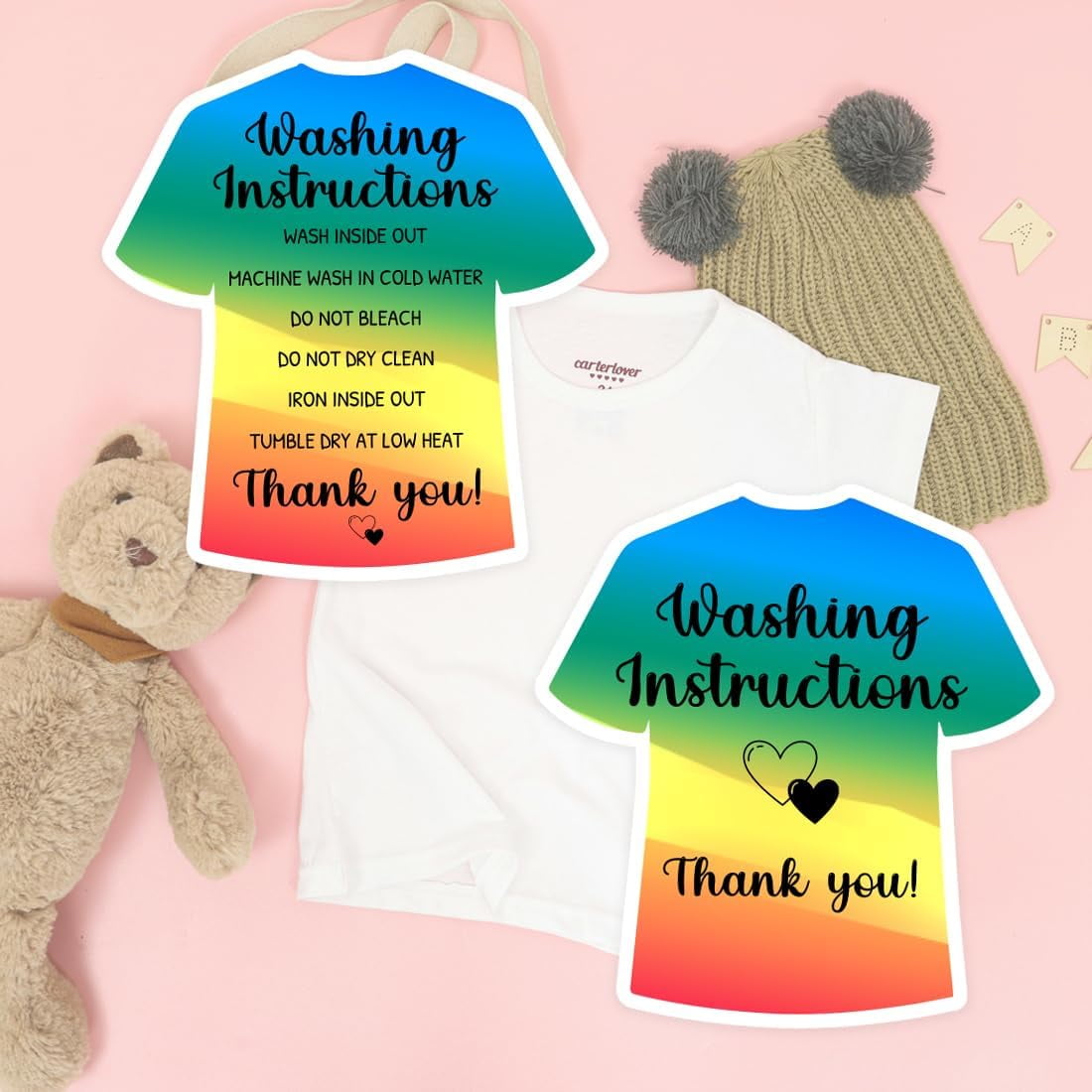T Shirt Washing Instructions Cards Rainbow Color Clothes Cleaning Care ...