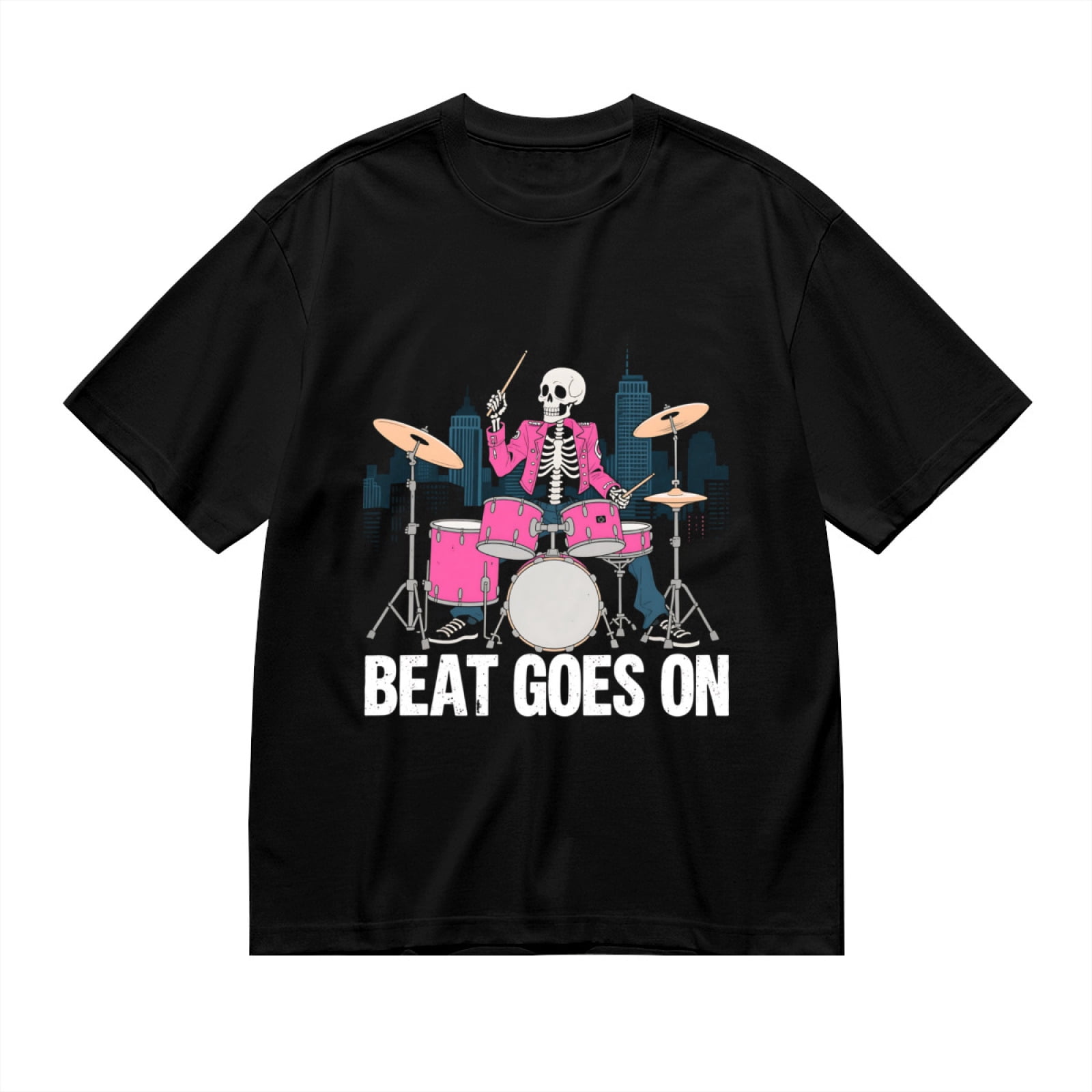 T Shirt for Men, Beat Goes On,Skeleton Drummer Print, Vintage Graphic ...