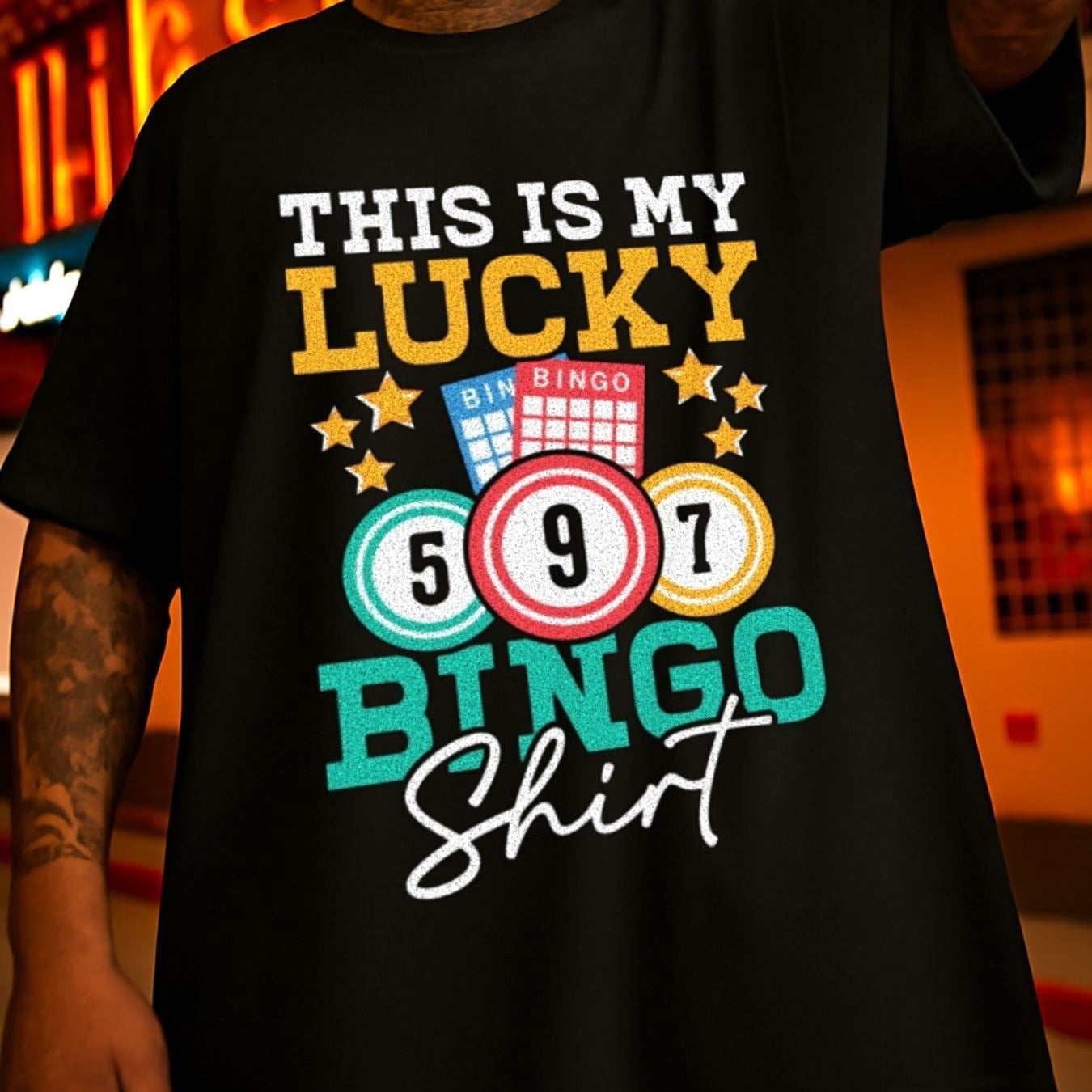 T-Shirt for Men Graphic Casual Loose Fit Gift - Men'S Bingo Lucky Tee ...