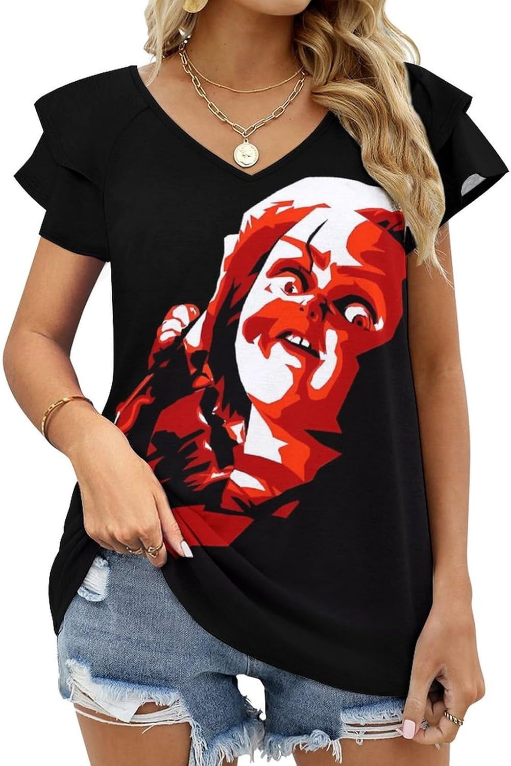 T-Shirts Chucky Shirts for Womens Loose Fit Tops Spring Summer Workout ...