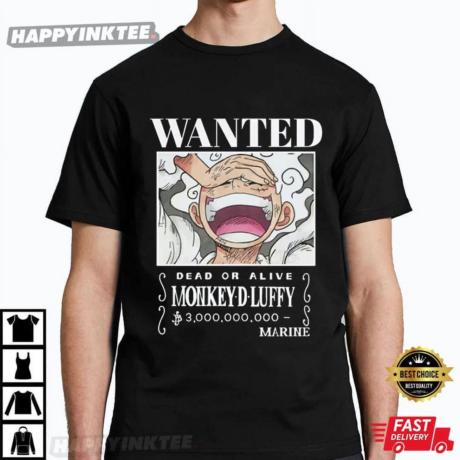 T-Shirts For Special Celebrations, Luffy Gear 5 One Piece Wanted Poster ...